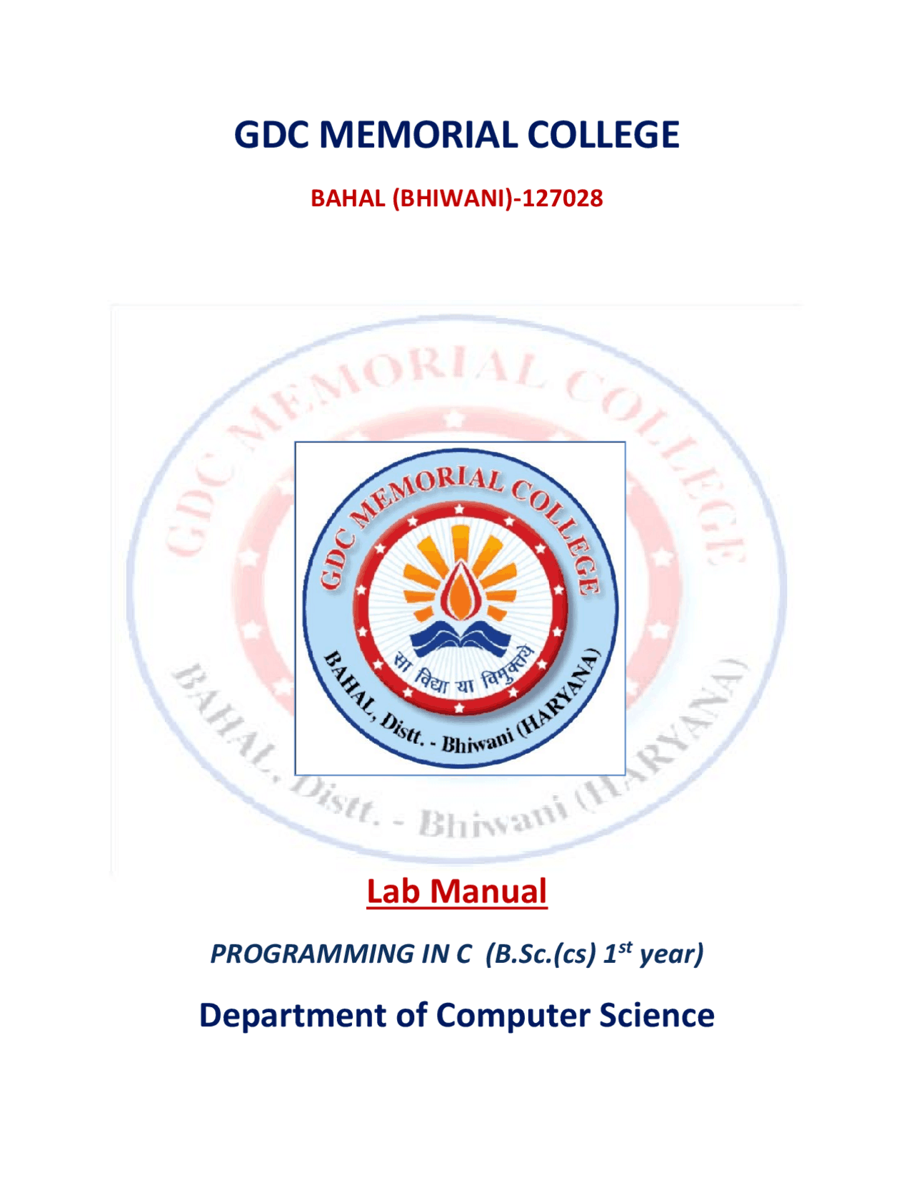 Programming In C Lab Manual For B Sc Cs 1st Year Prof Prasad Acharya Cheat Sheet C