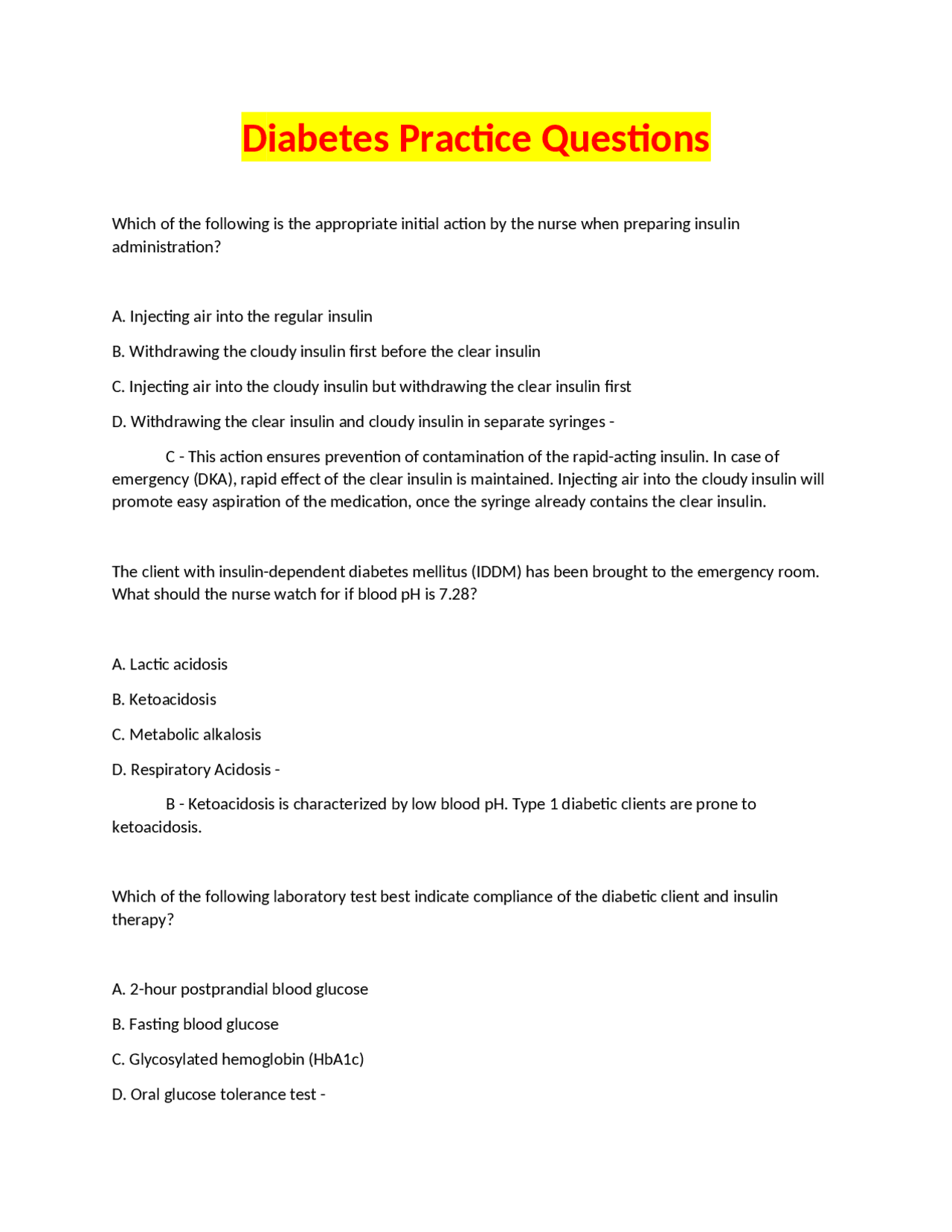 Nursing Care for Diabetic Clients: Insulin Administration and Diagnosis ...