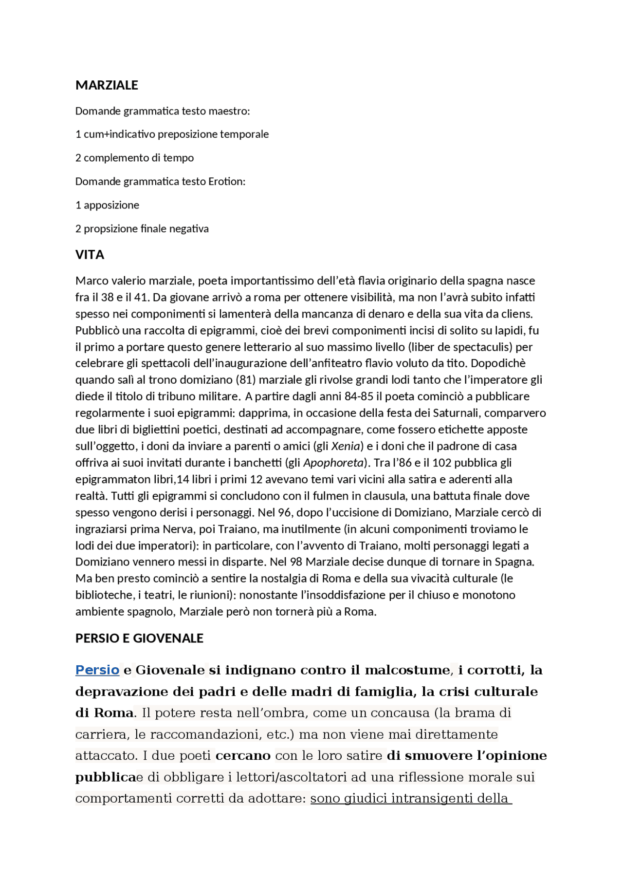 Marziale, vita opere e stile | Appunti di Latino | Docsity