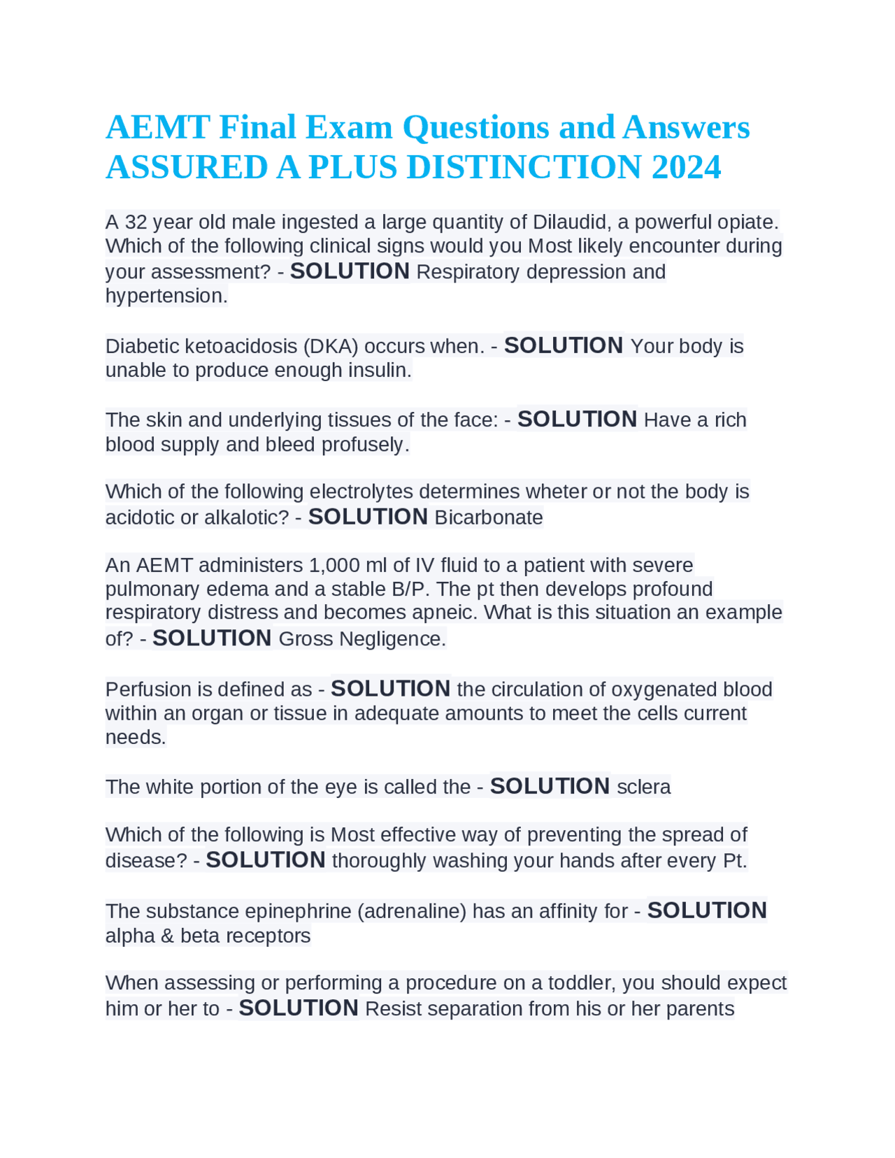 AEMT Final Exam Questions and Answers ASSURED A PLUS DISTINCTION 2024 ...