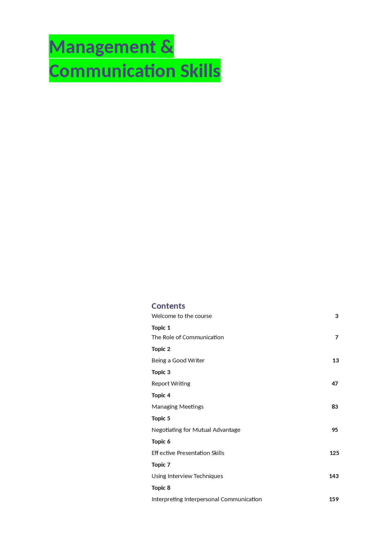 Management & Communication Skills | Exams Communication | Docsity