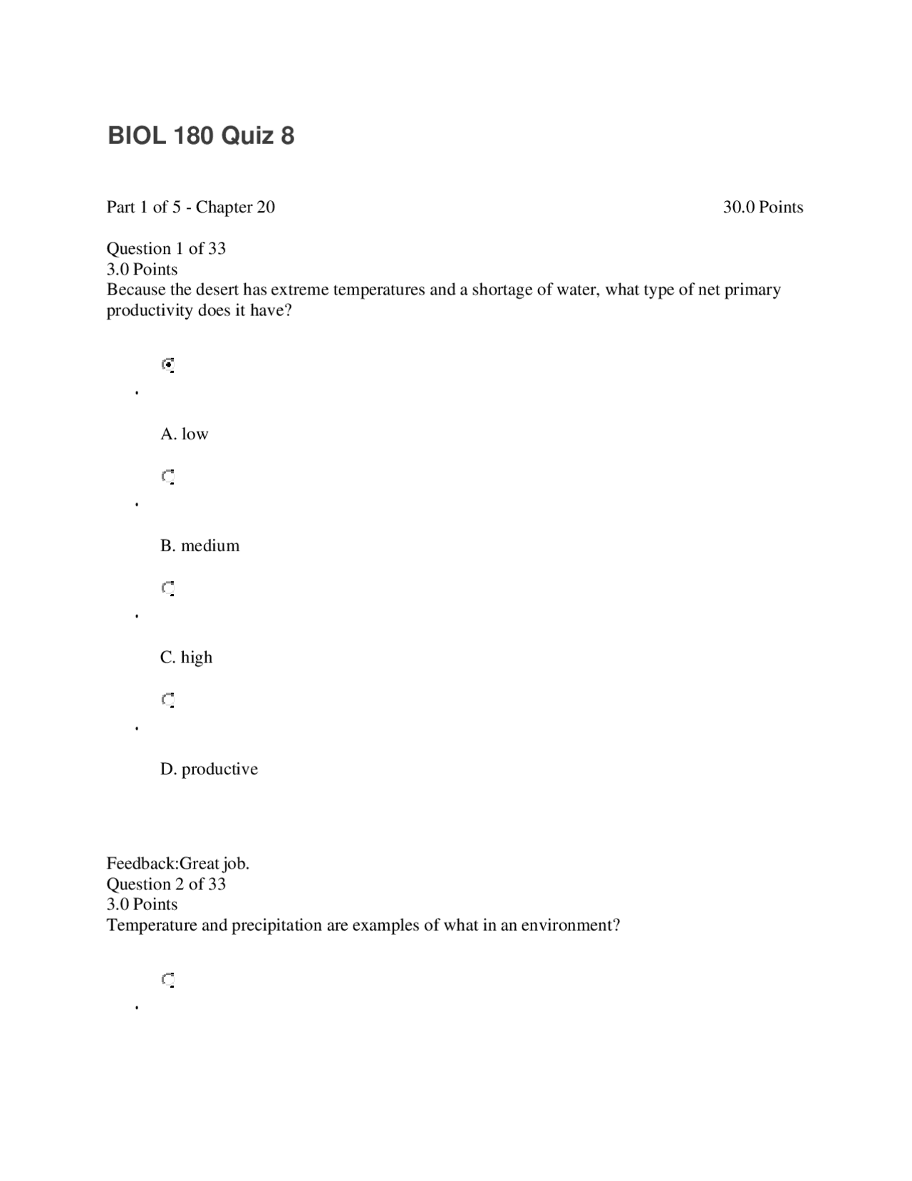 BIOL 180 Quiz 8 UPDATED 2024 QUESTIONS AND ANSWERS | Exams Biology ...