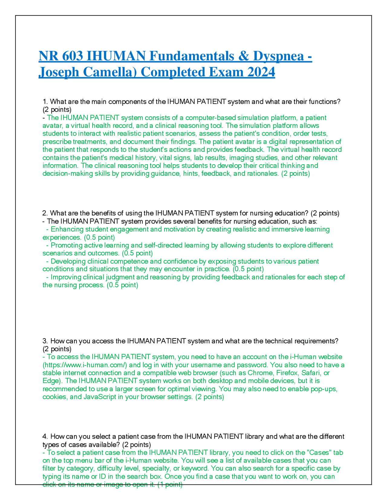 NR 603 IHUMAN Fundamentals & Dyspnea -Joseph Camella) Completed Exam ...