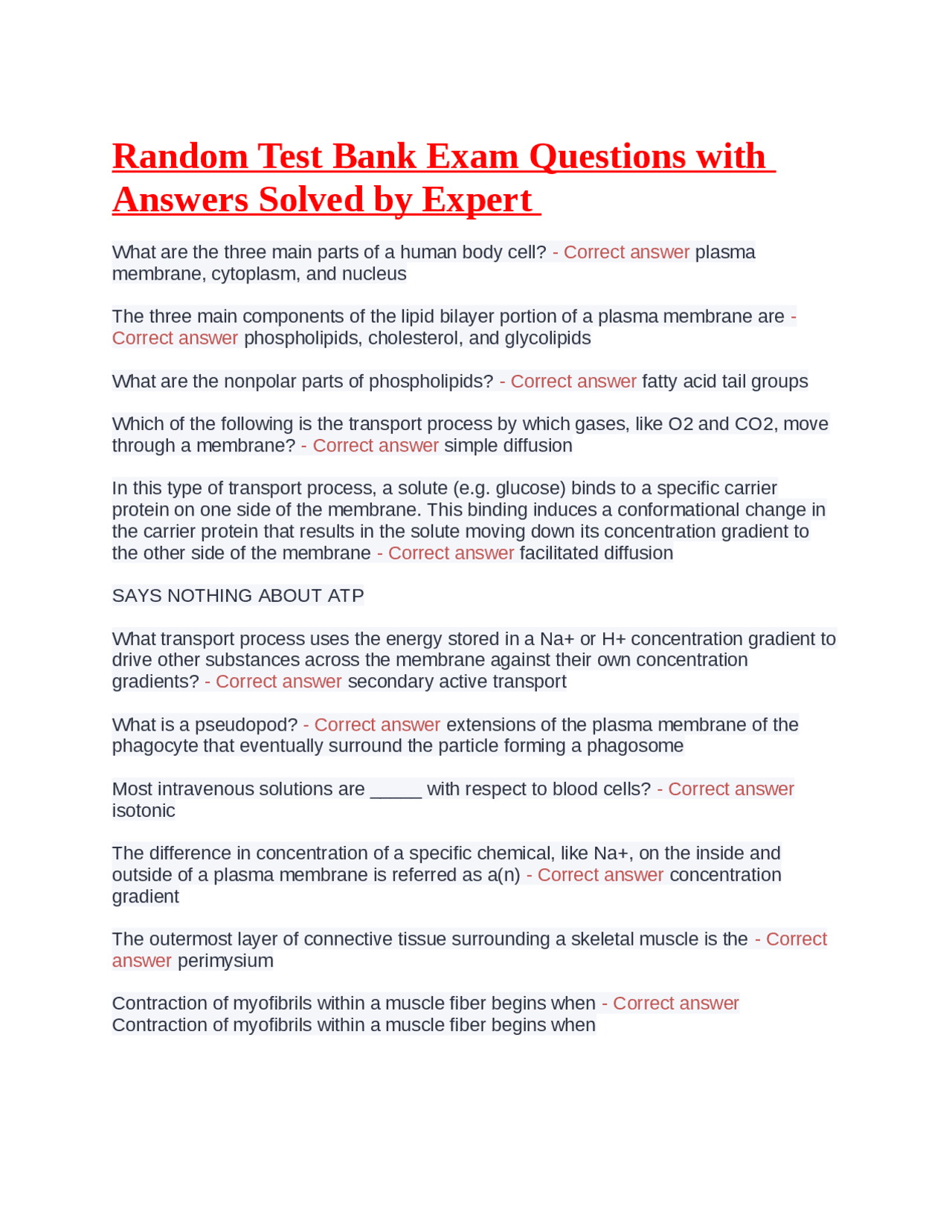 Random Test Bank Exam Questions with Answers Solved by Expert | Exams ...