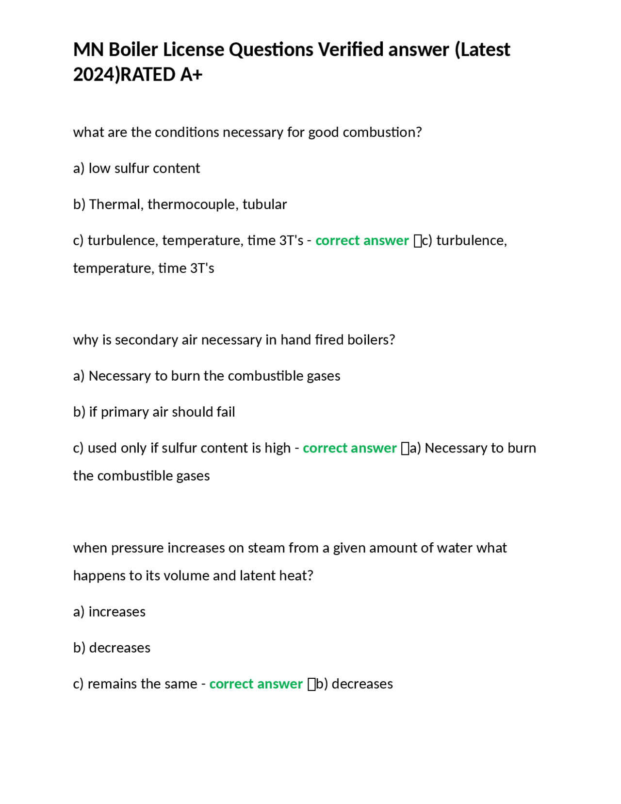 MN Boiler License Questions Verified answer (Latest 2024)RATED A+ ...