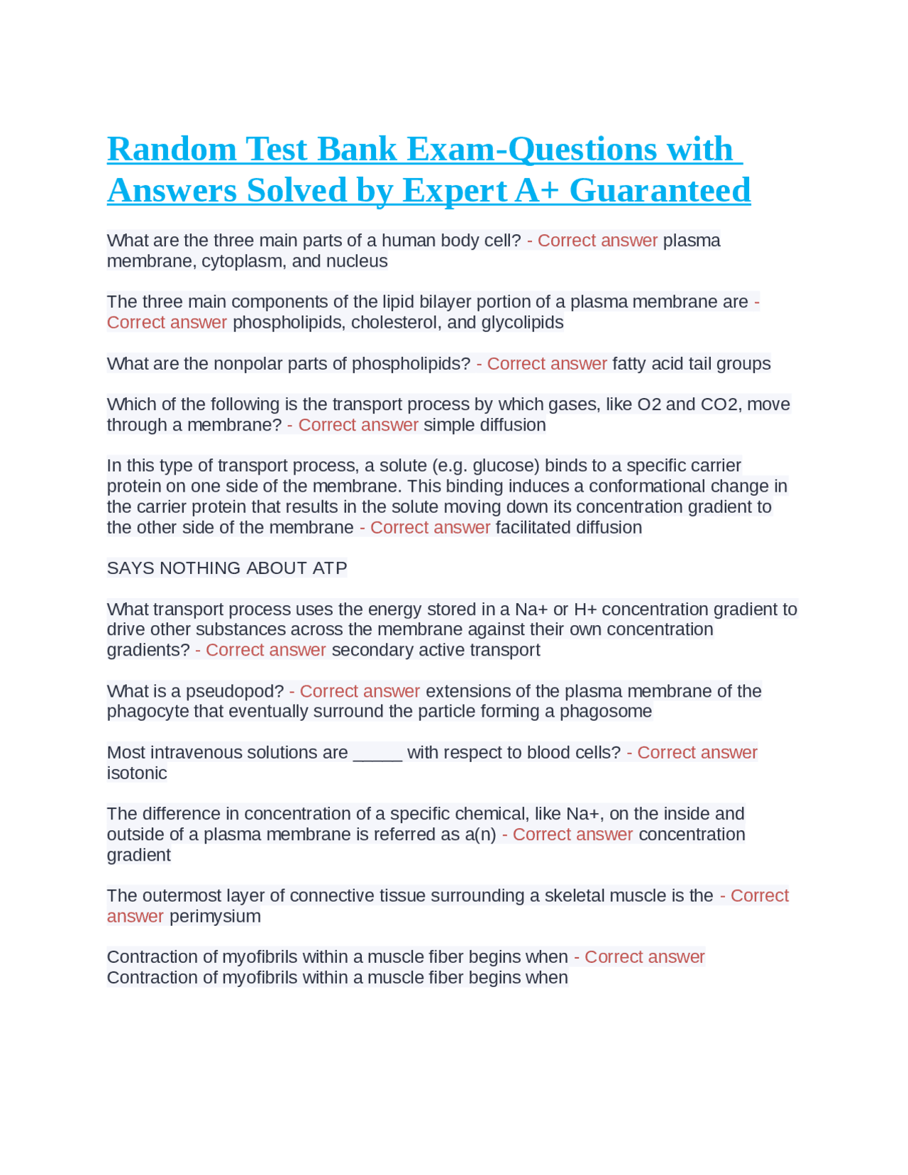 Random Test Bank Exam-Questions with Answers Solved by Expert A+ ...