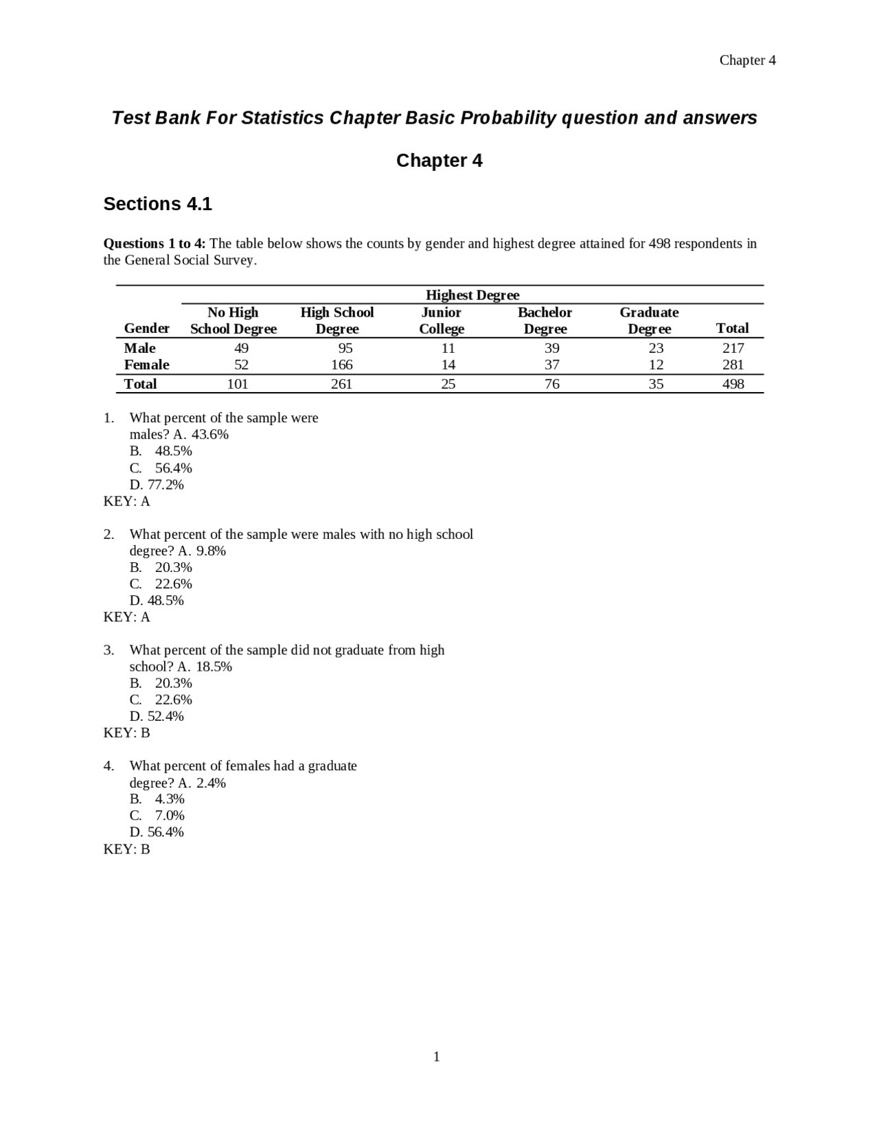 Test Bank For Statistics Chapter Basic Probability question and answers ...