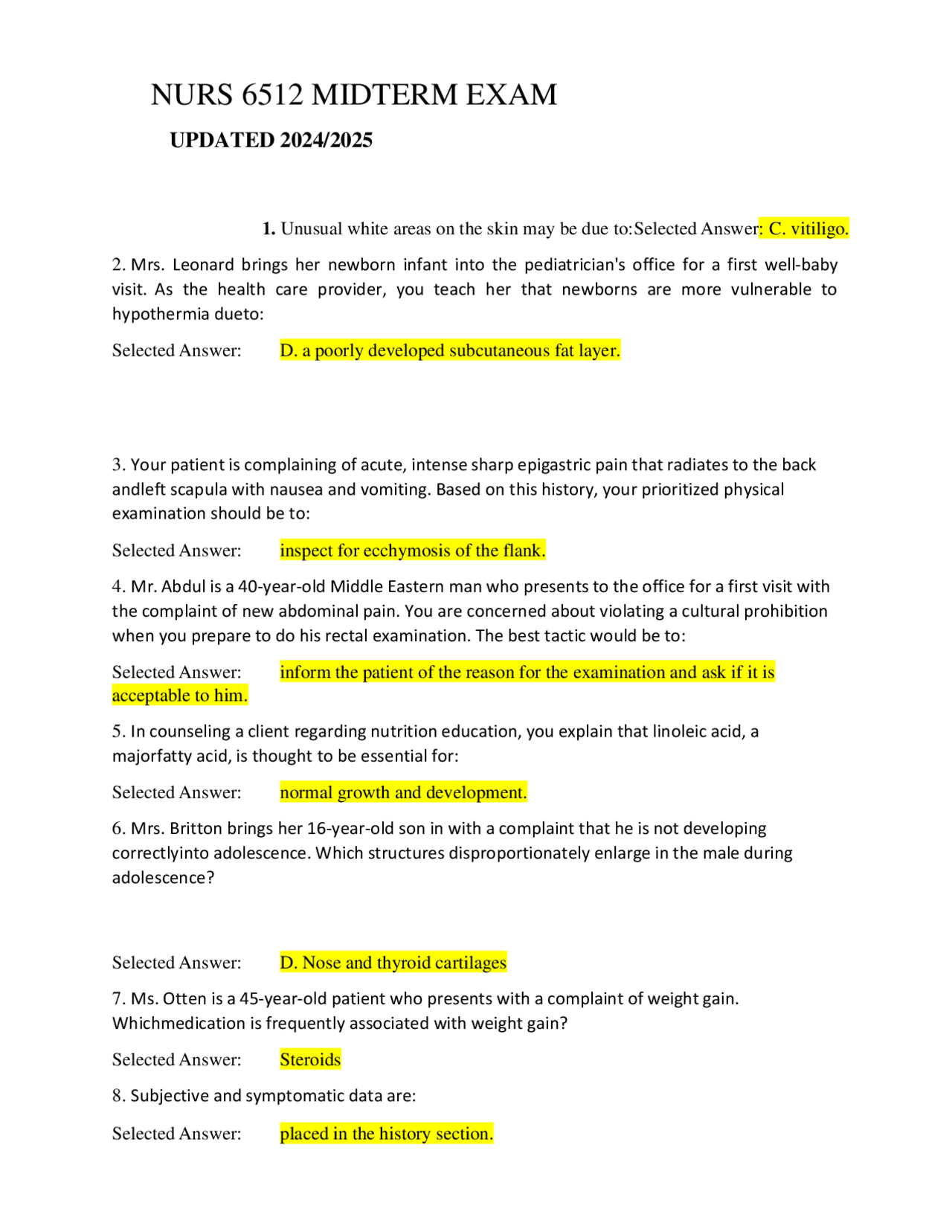 NURS 6512 MIDTERM EXAM UPDATED 2024/2025 | Exams Nursing | Docsity