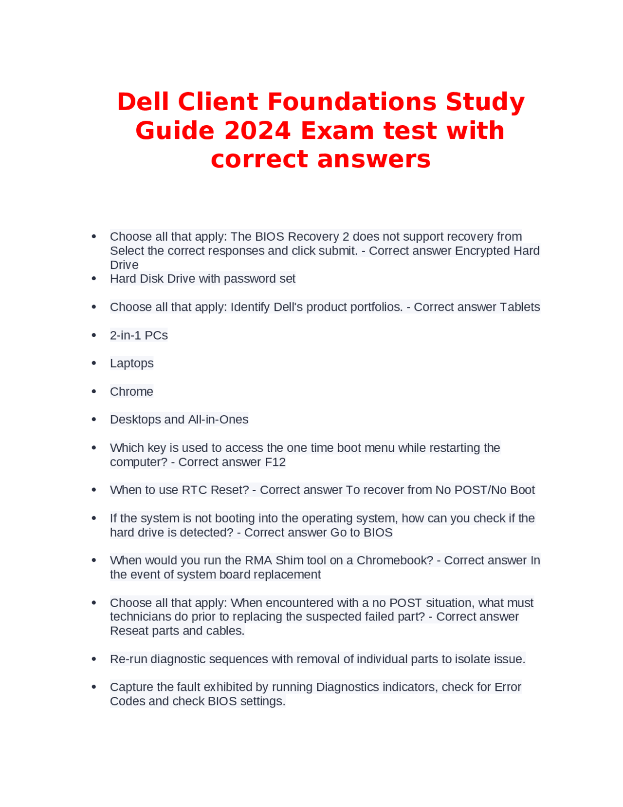 Dell Client Foundations Study Guide 2024 Exam test with correct answers ...