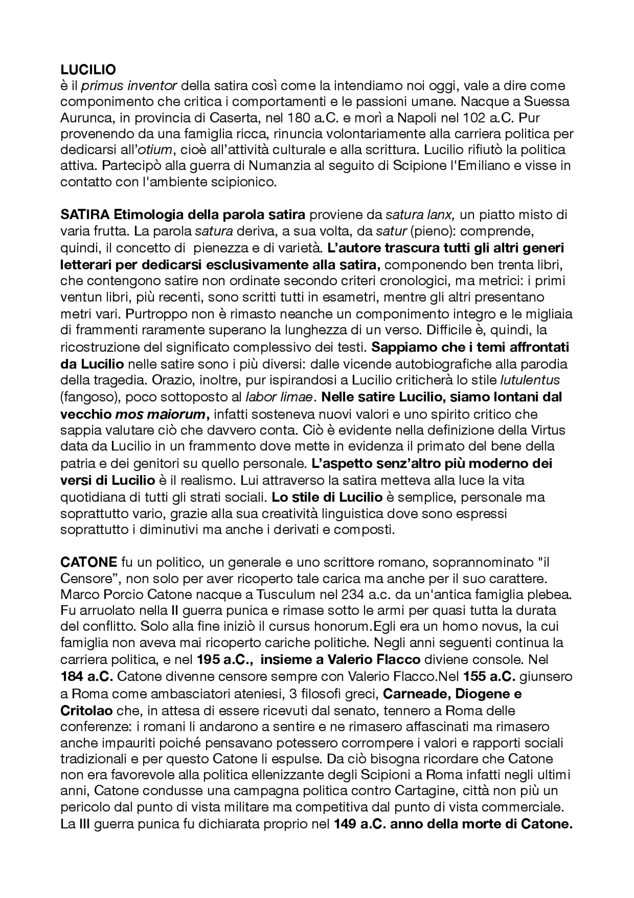 Vita e opere di Lucilio e Catone | Schemi e mappe concettuali di Latino ...