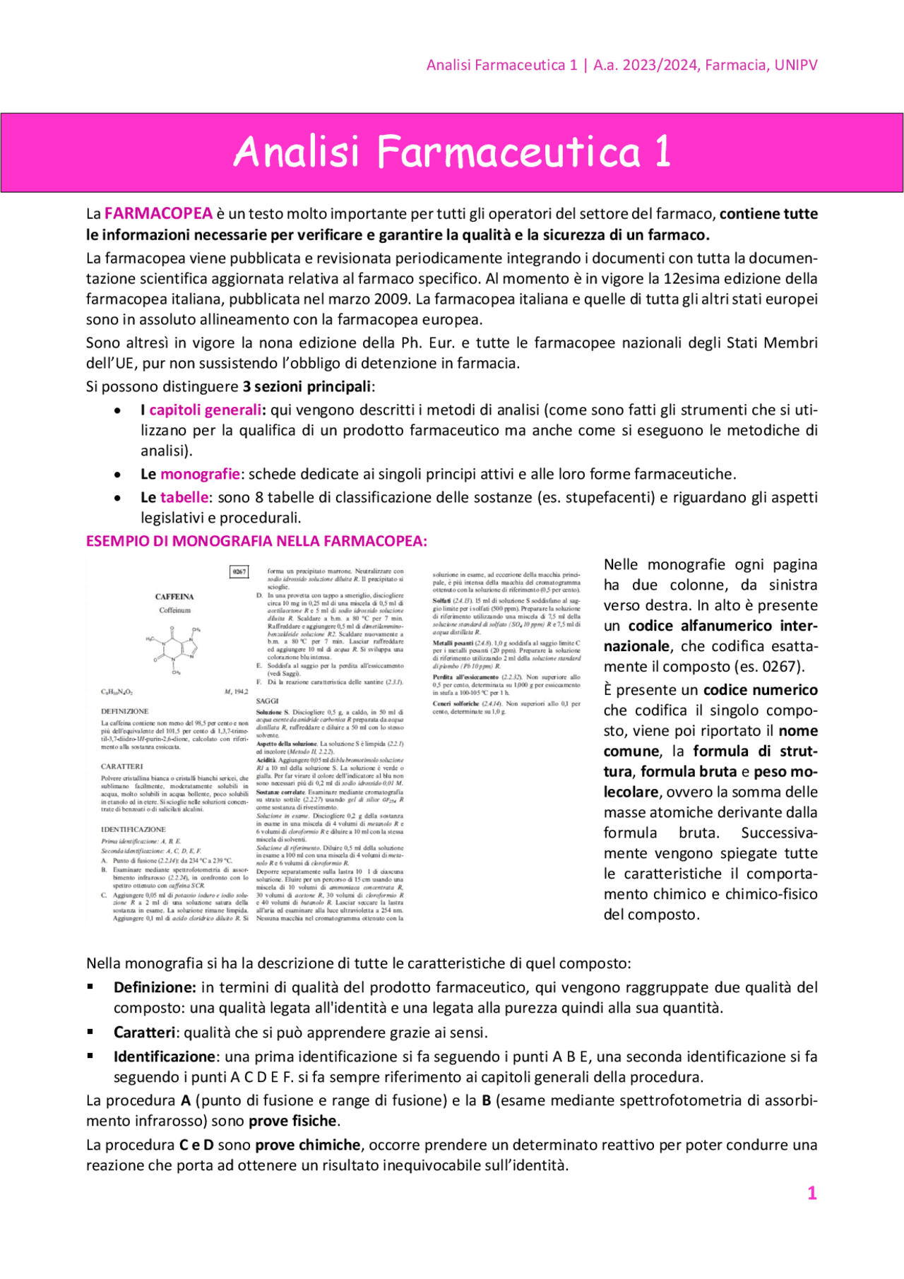 Analisi farmaceutica 1 Sbobine | Sbobinature di Analisi Strumentale | Docsity