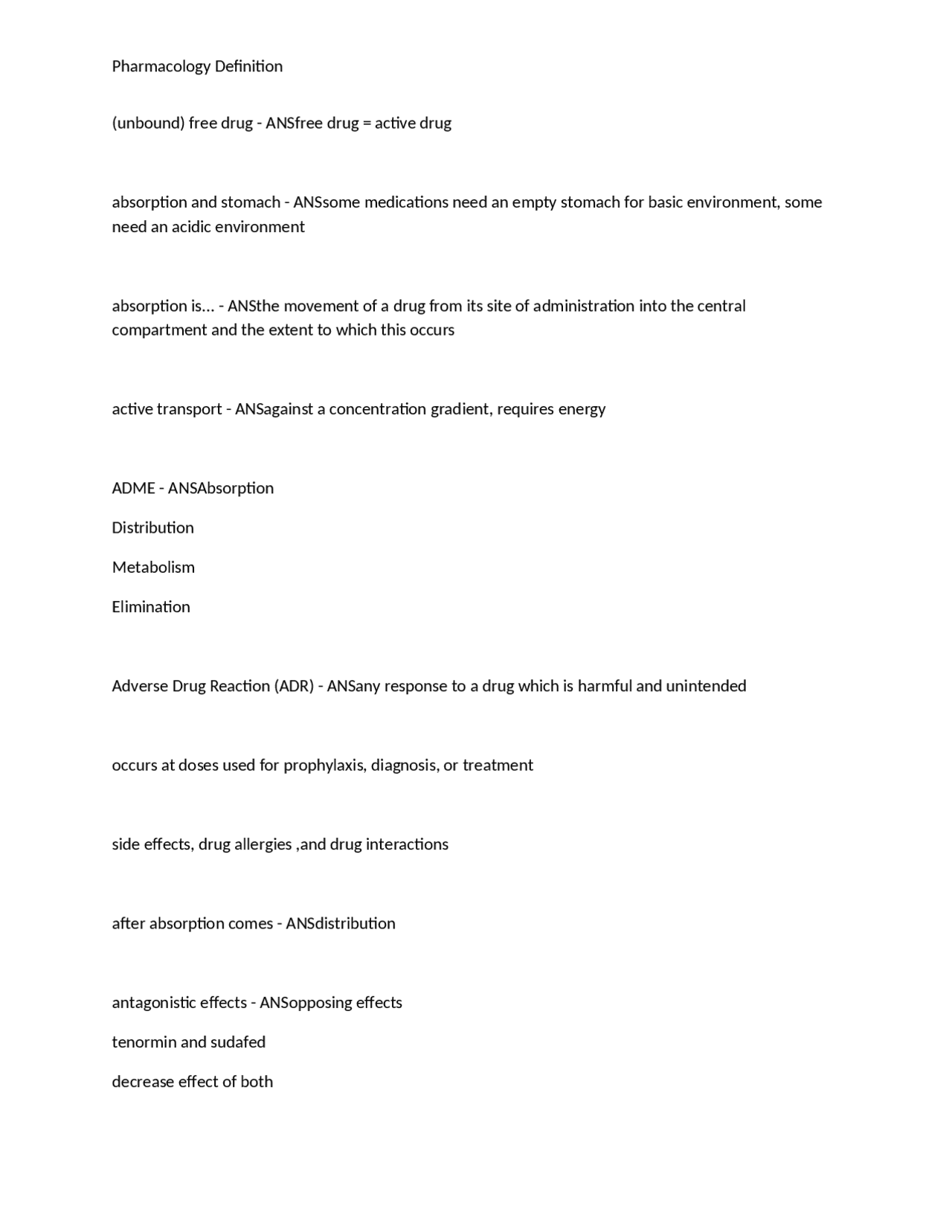 Pharmacology: Definitions and Interactions | Exams Nursing | Docsity