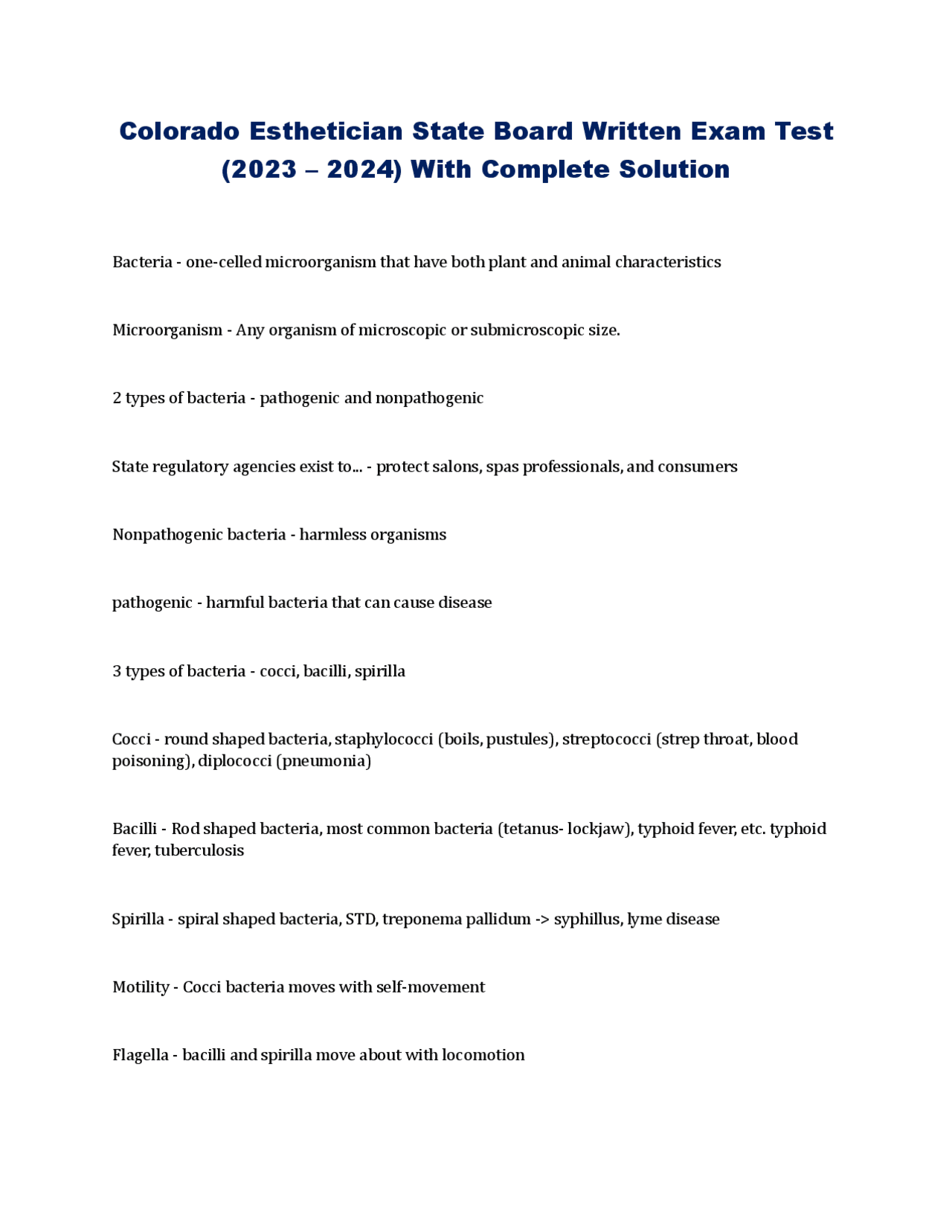 Colorado Esthetician State Board Written Exam Test (2023 – 2024) With ...