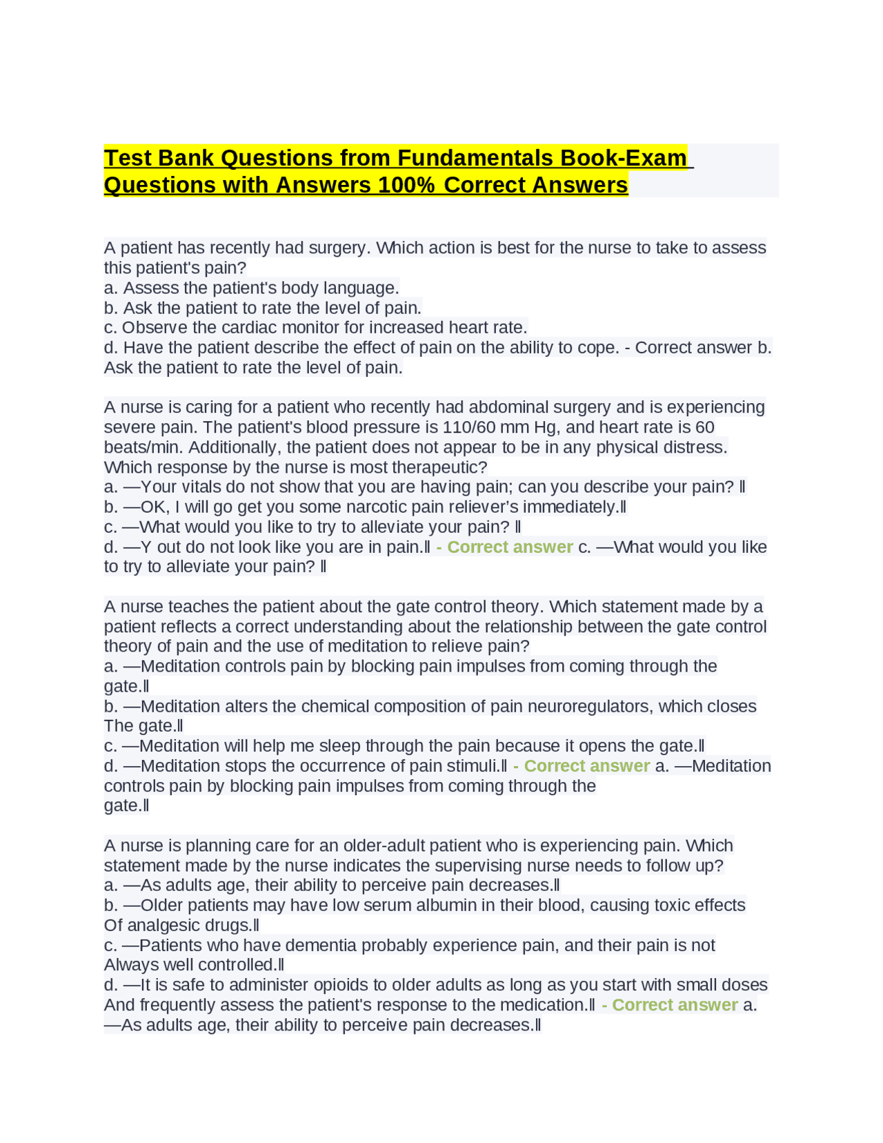 Test Bank Questions from Fundamentals Book-Exam Questions with Answers ...