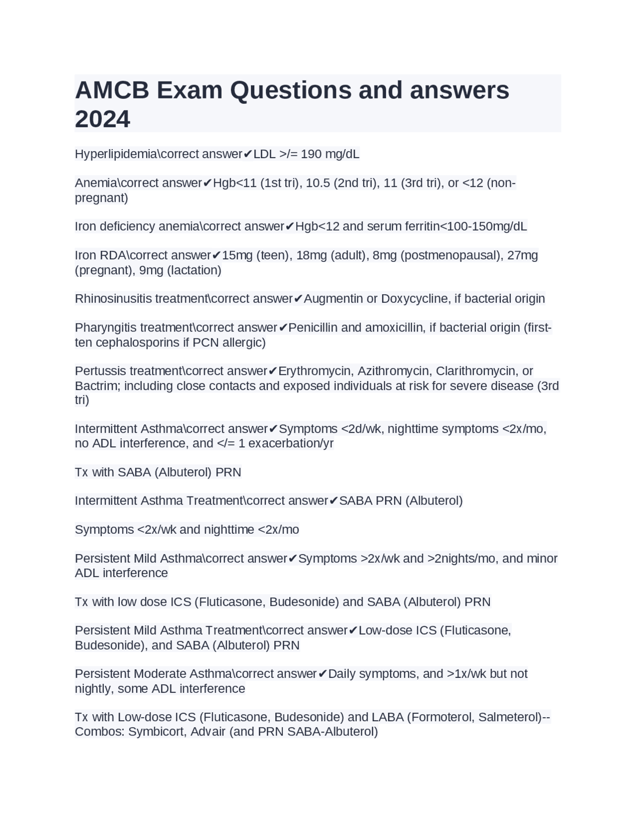 AMCB Exam Questions and Answers: Medical Diagnoses and Treatments ...