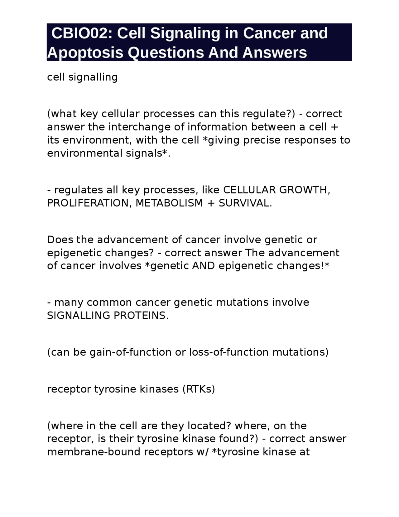 CBIO02: Cell Signaling in Cancer and Apoptosis Questions And Answers ...
