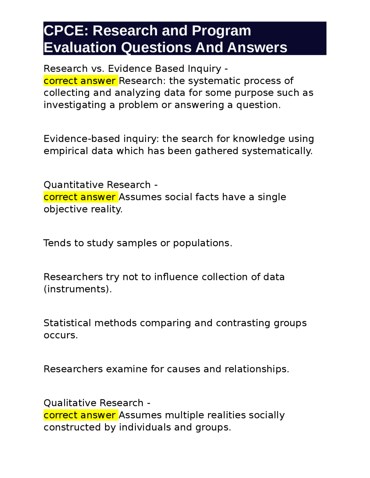 Research Methods and Evaluation: Questions and Answers | Exams ...