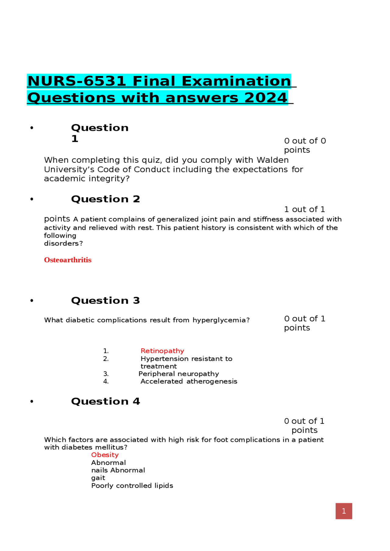 NURS-6531 Final Examination Questions with answers 2024 | Exams Nursing | Docsity
