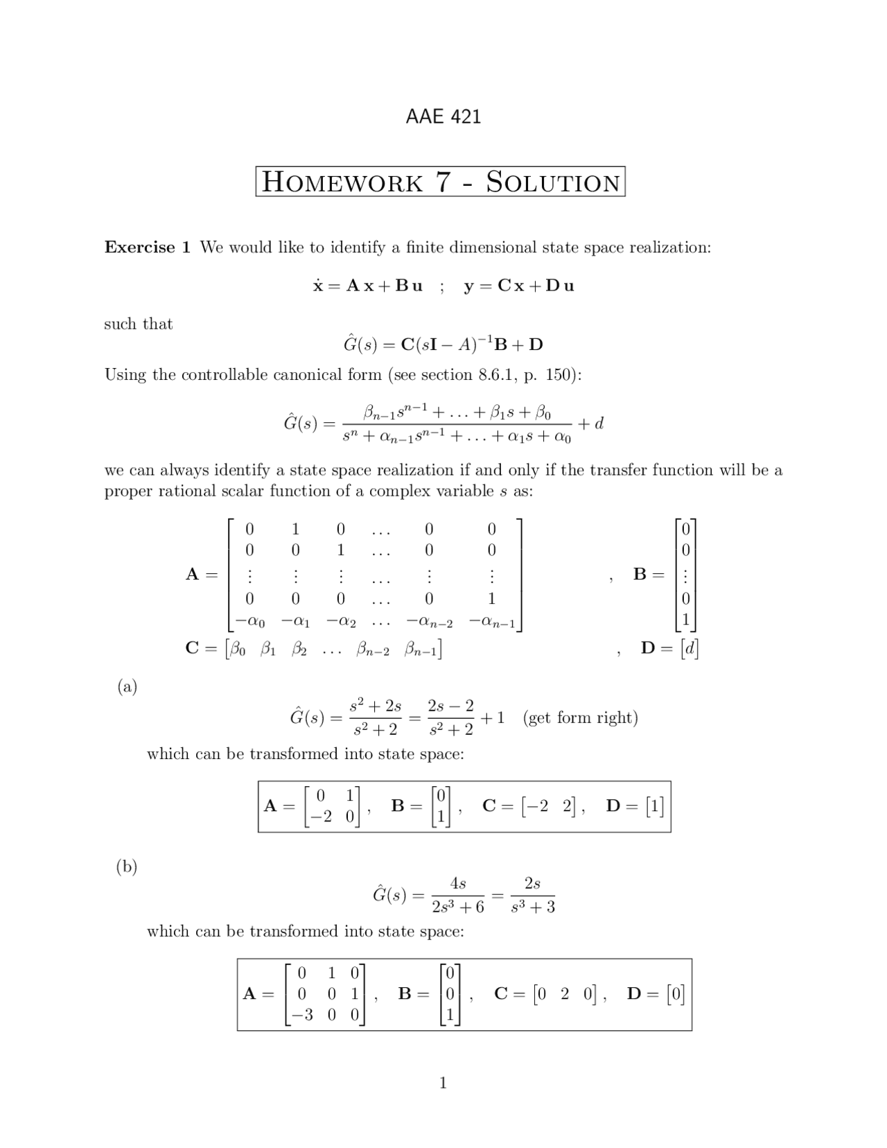 Aae 421000 Hw 7 Solutions Exercises Aerospace Engineering Docsity