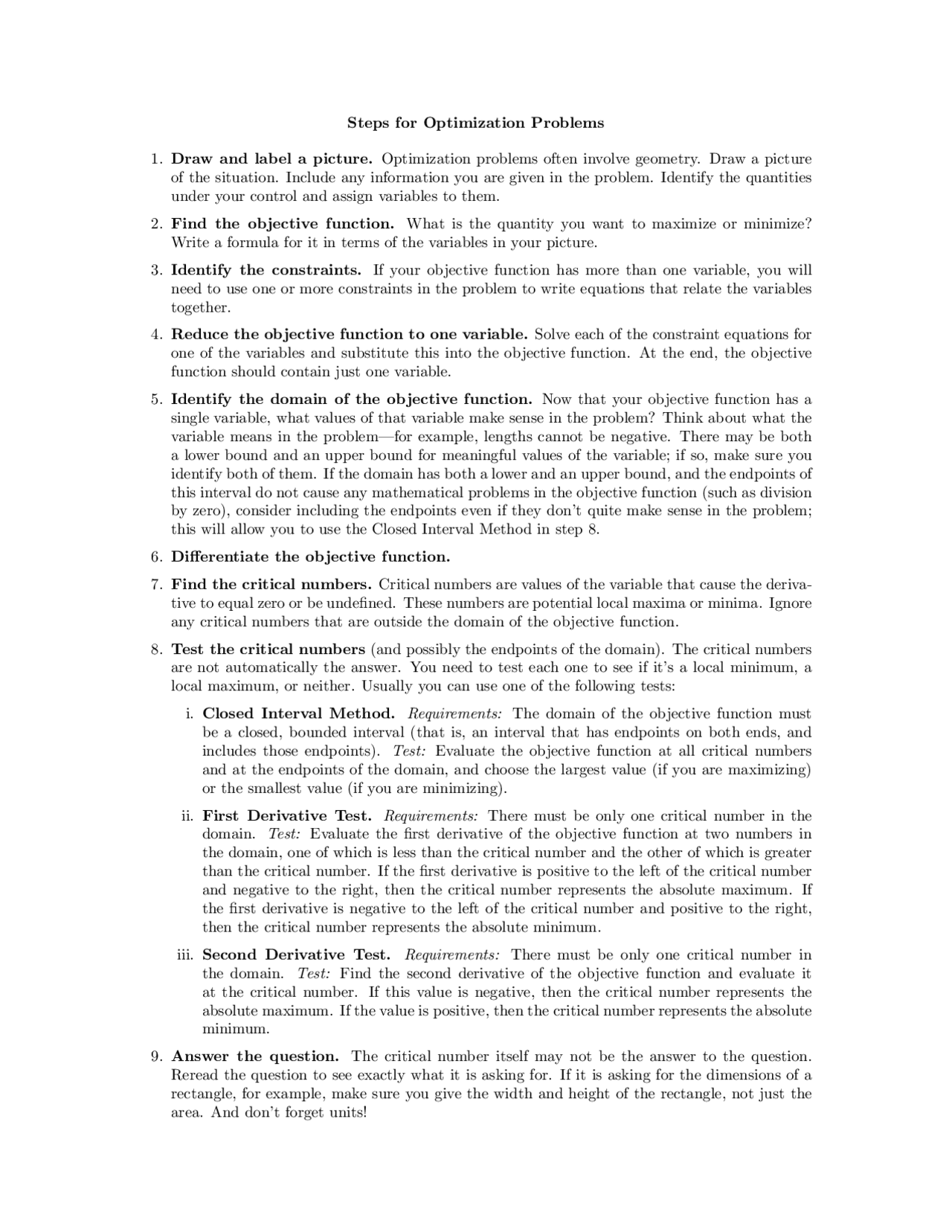 Optimization Basic Calculus Lecture Notes Mathematics Docsity