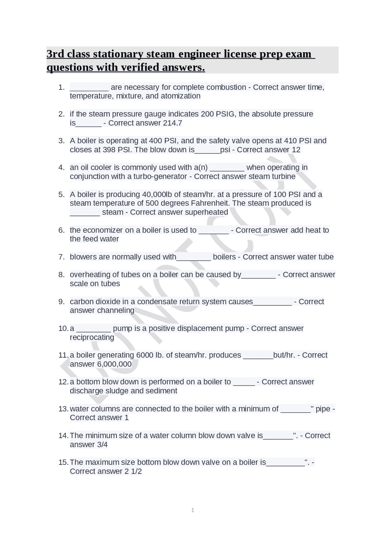 3rd class stationary steam engineer license prep exam questions with ...