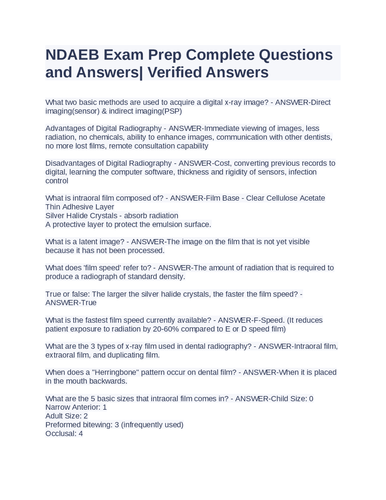 NDAEB Exam Prep Complete Questions and Answers| Verified Answers ...