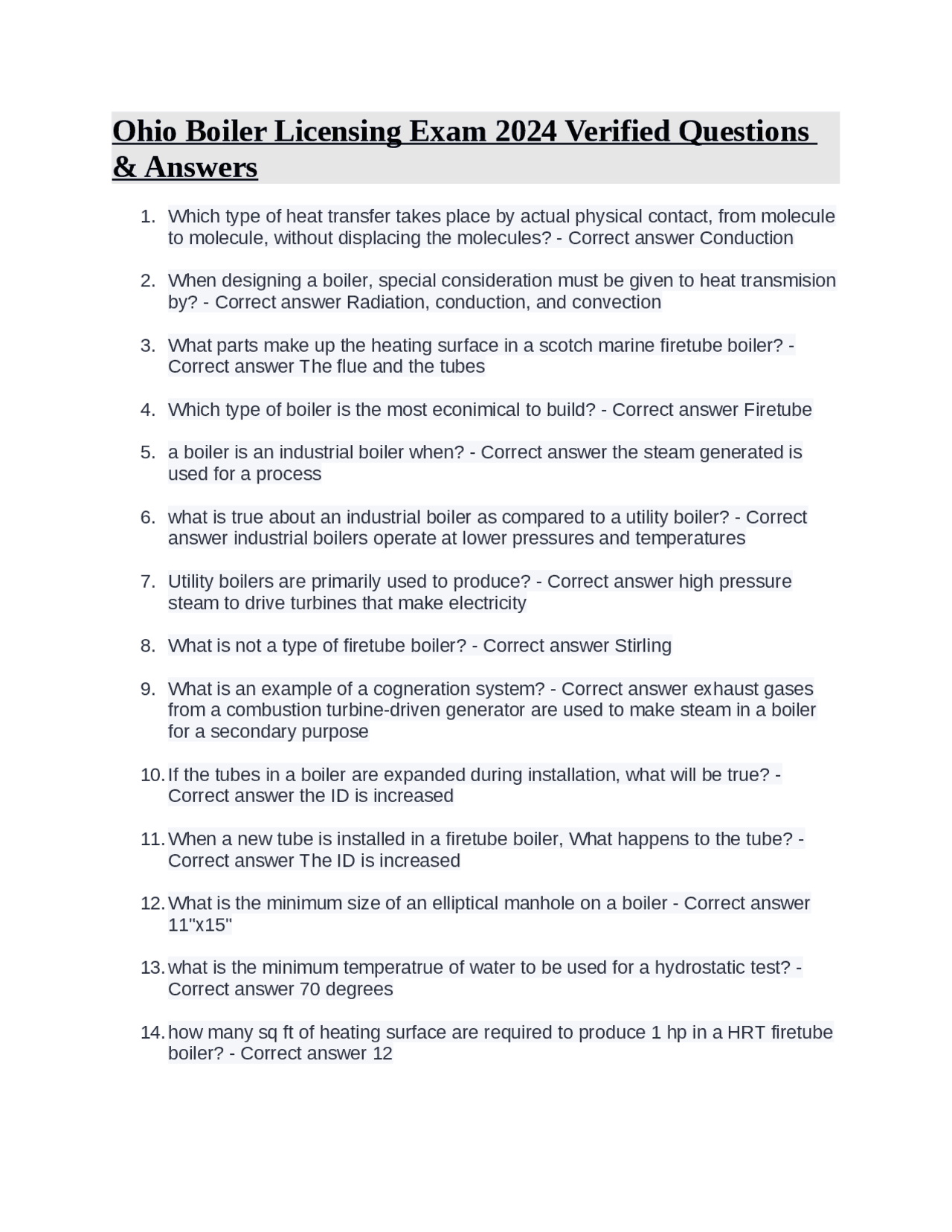 Ohio Boiler Licensing Exam 2024 Verified Questions & Answers | Exams ...
