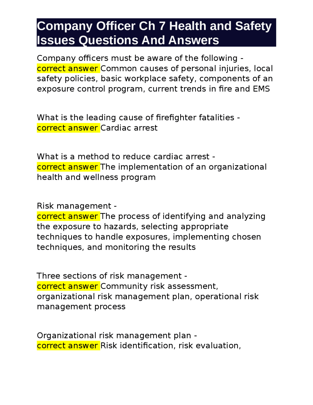 Company Officer Ch 7 Health and Safety Issues Questions And Answers ...