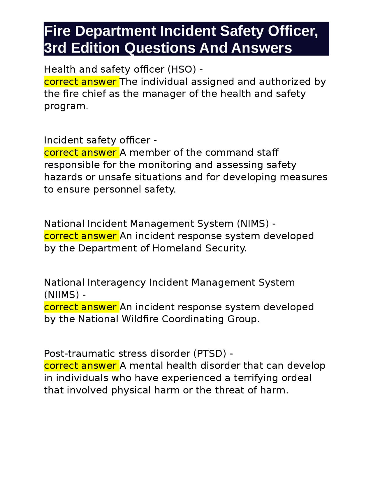 Fire Department Incident Safety Officer, 3rd Edition Questions And ...