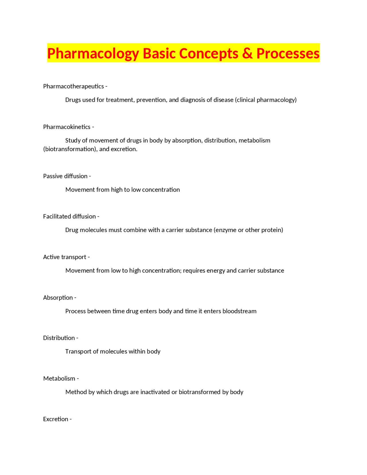 Pharmacology: Basic Concepts, Processes, and Interactions | Exams Pharmacology | Docsity