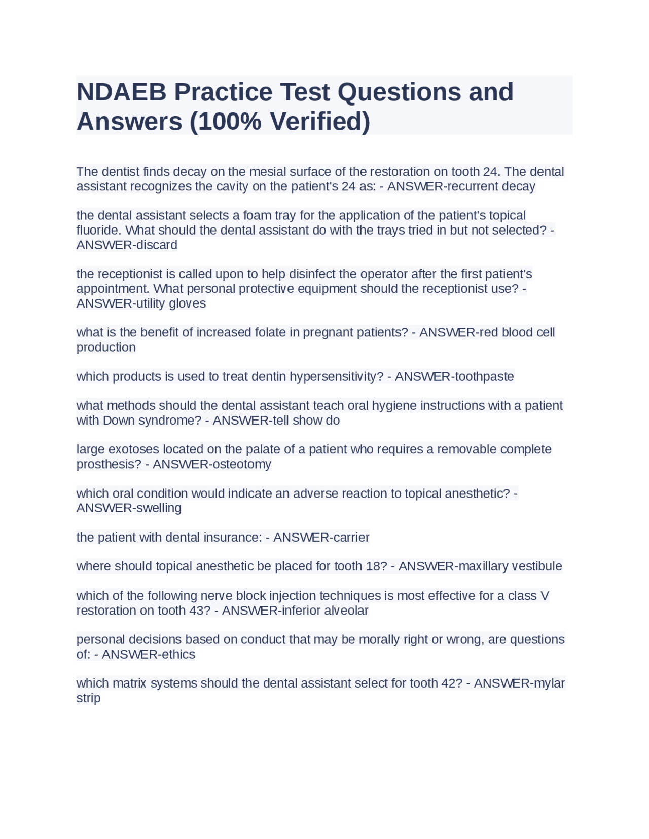 NDAEB Practice Test Questions and Answers (100% Verified) | Exams ...