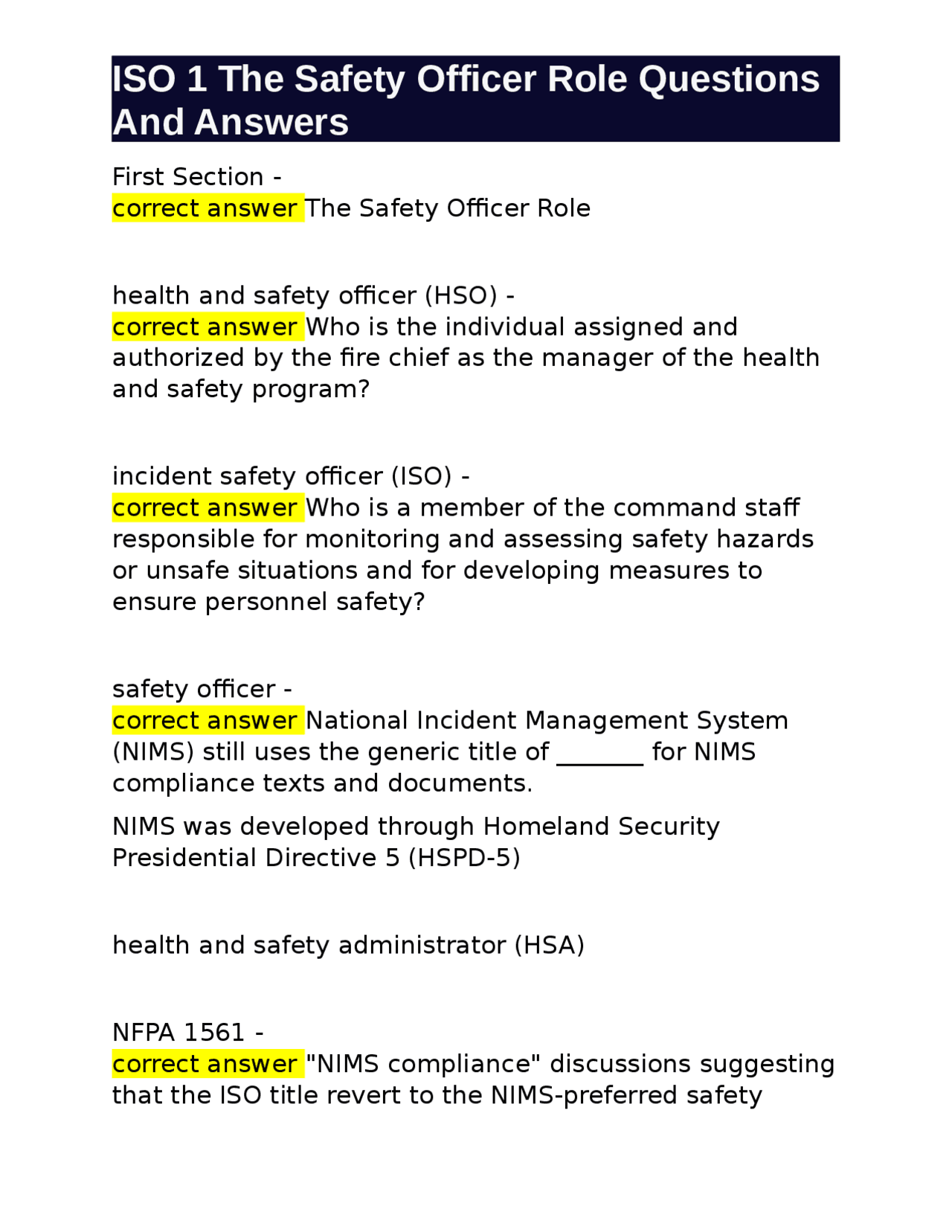 ISO and HSO Roles and Responsibilities: Questions and Answers | Exams ...