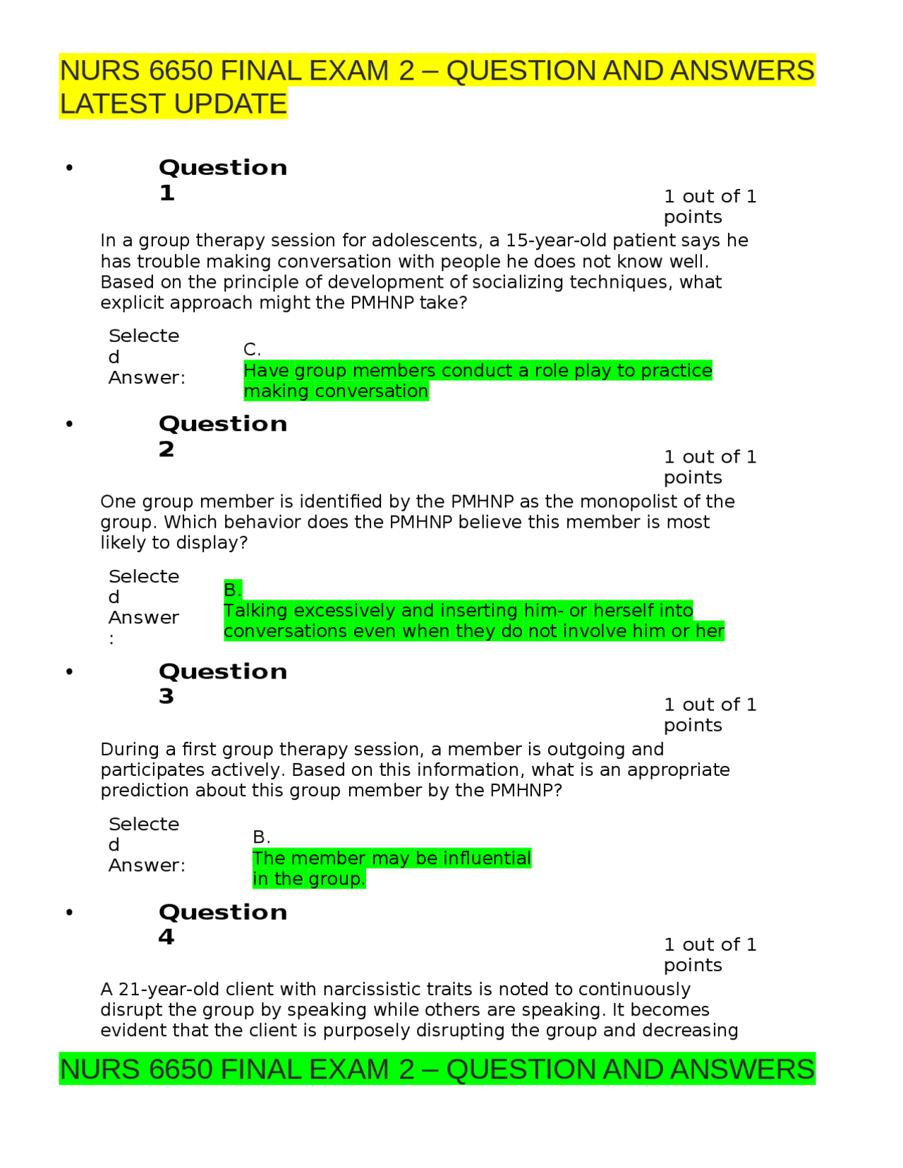 PMHNP Group Therapy Techniques and Considerations | Exams Nursing | Docsity