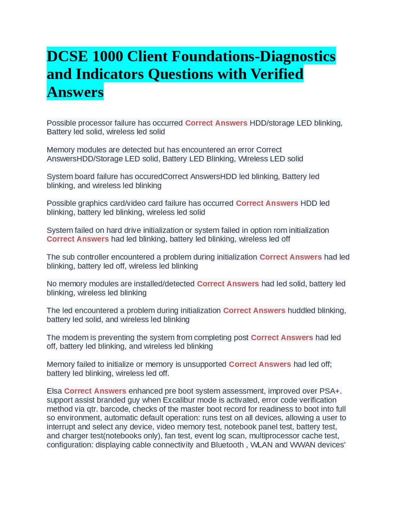 DCSE 1000 Client Foundations-Diagnostics and Indicators Questions with ...