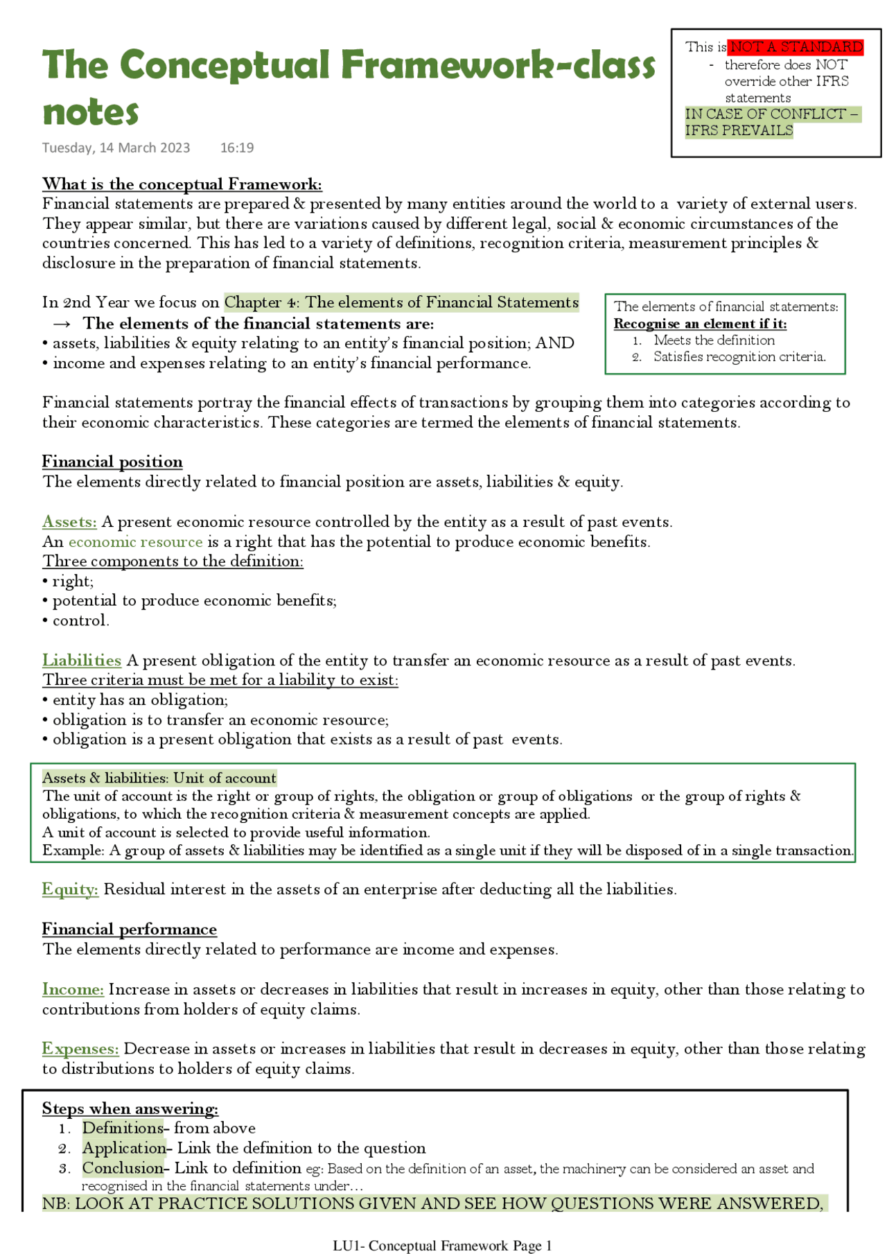 Financial accounting exam notes | Cheat Sheet Accounting | Docsity