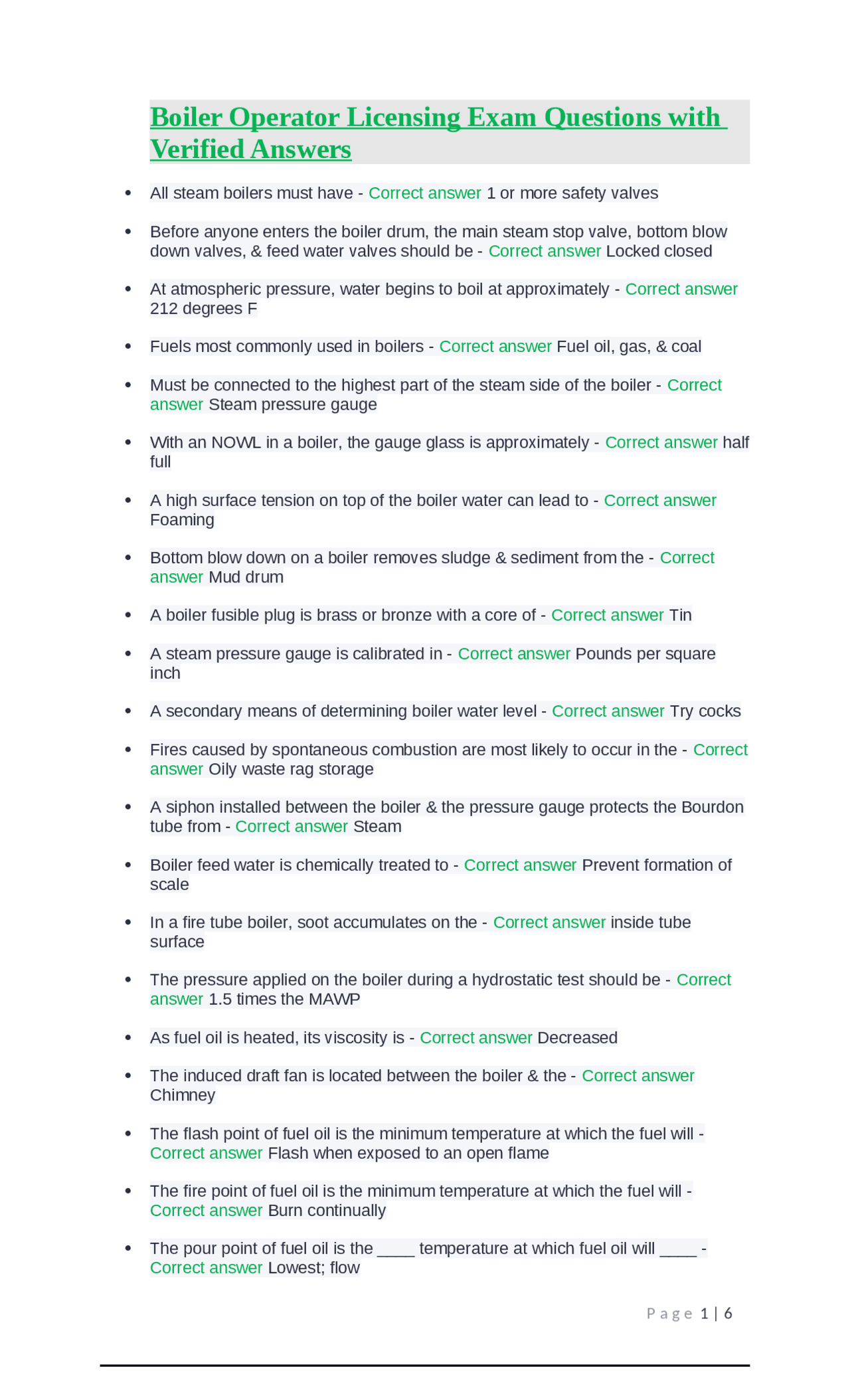 Boiler Operator Licensing Exam Questions with Verified Answers | Exams ...