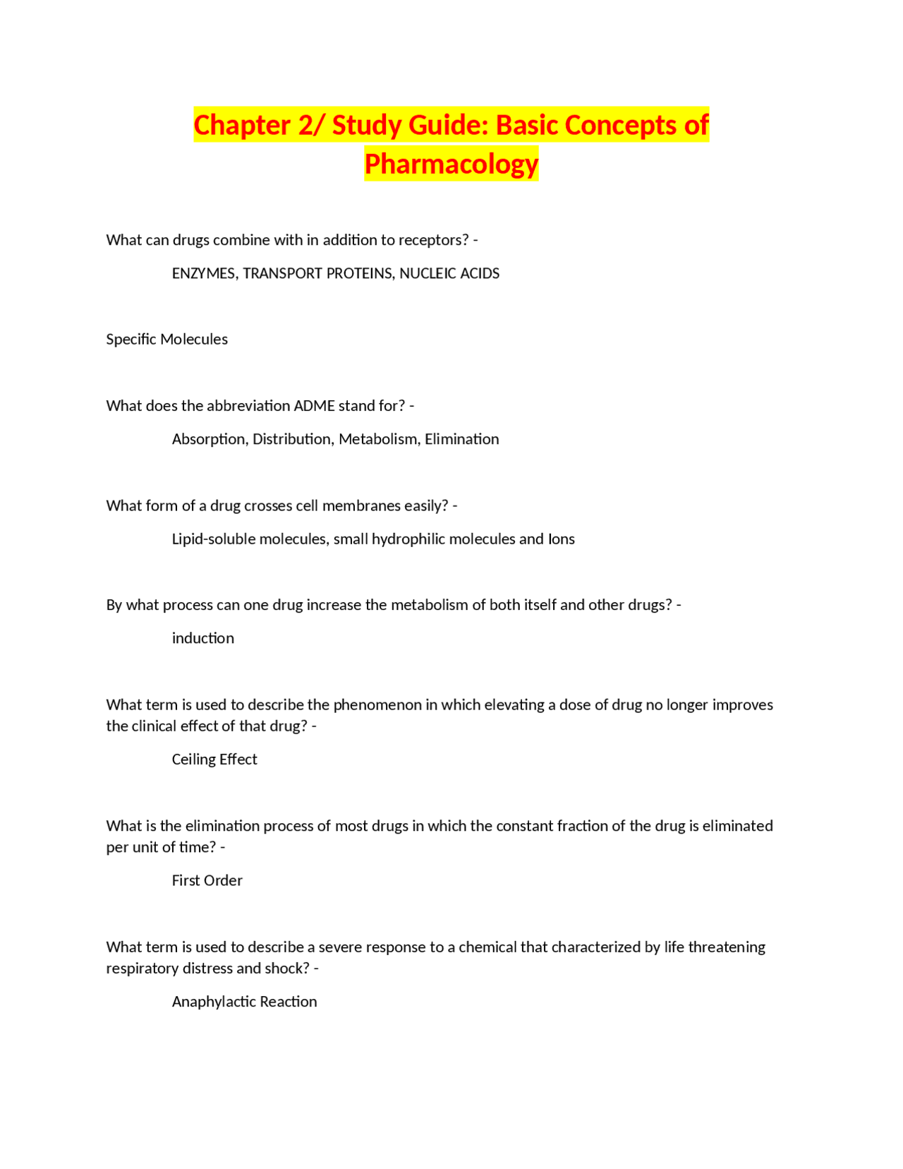 Pharmacology Study Guide: Basic Concepts and Key Drug Interactions ...