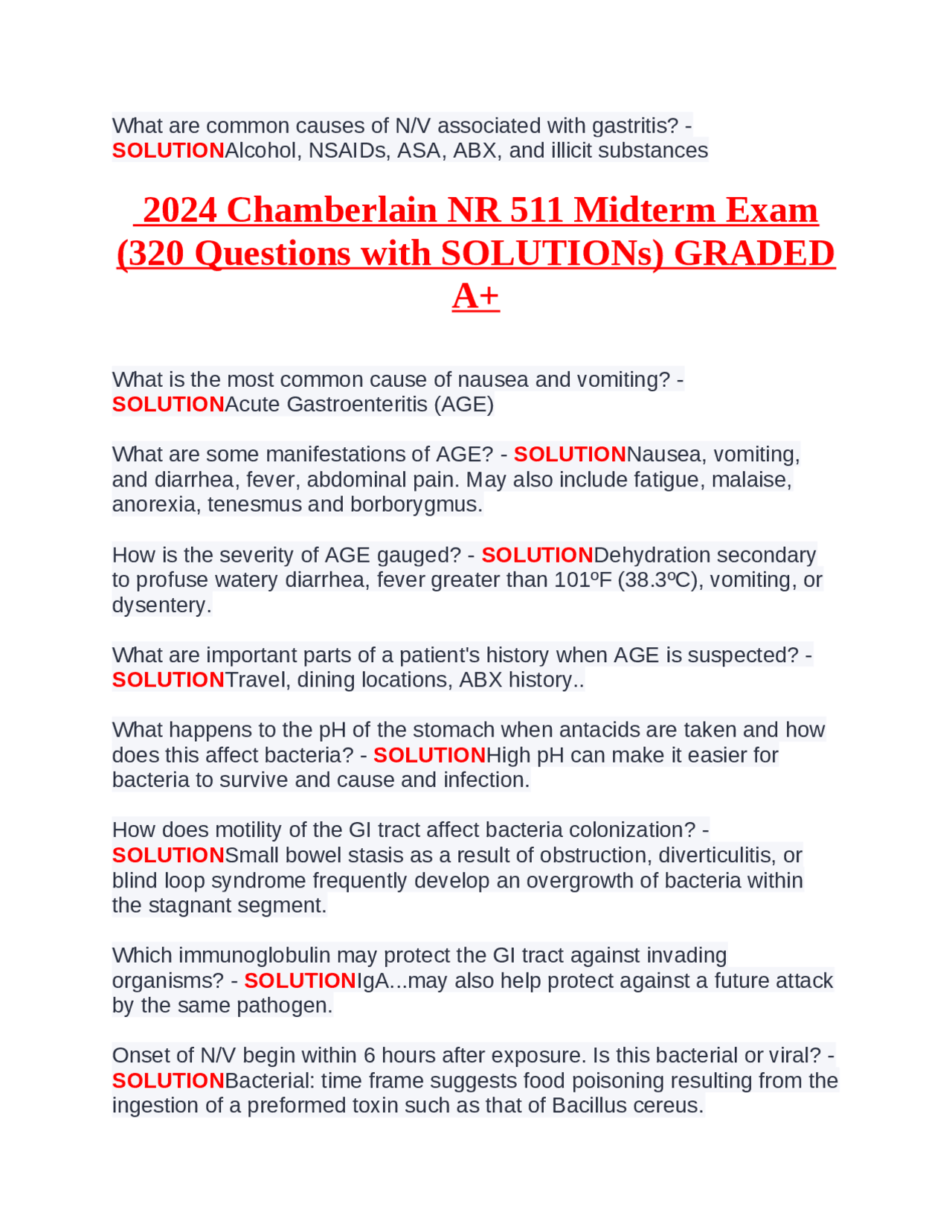 2024 Chamberlain NR 511 Midterm Exam (320 Questions with SOLUTIONs ...