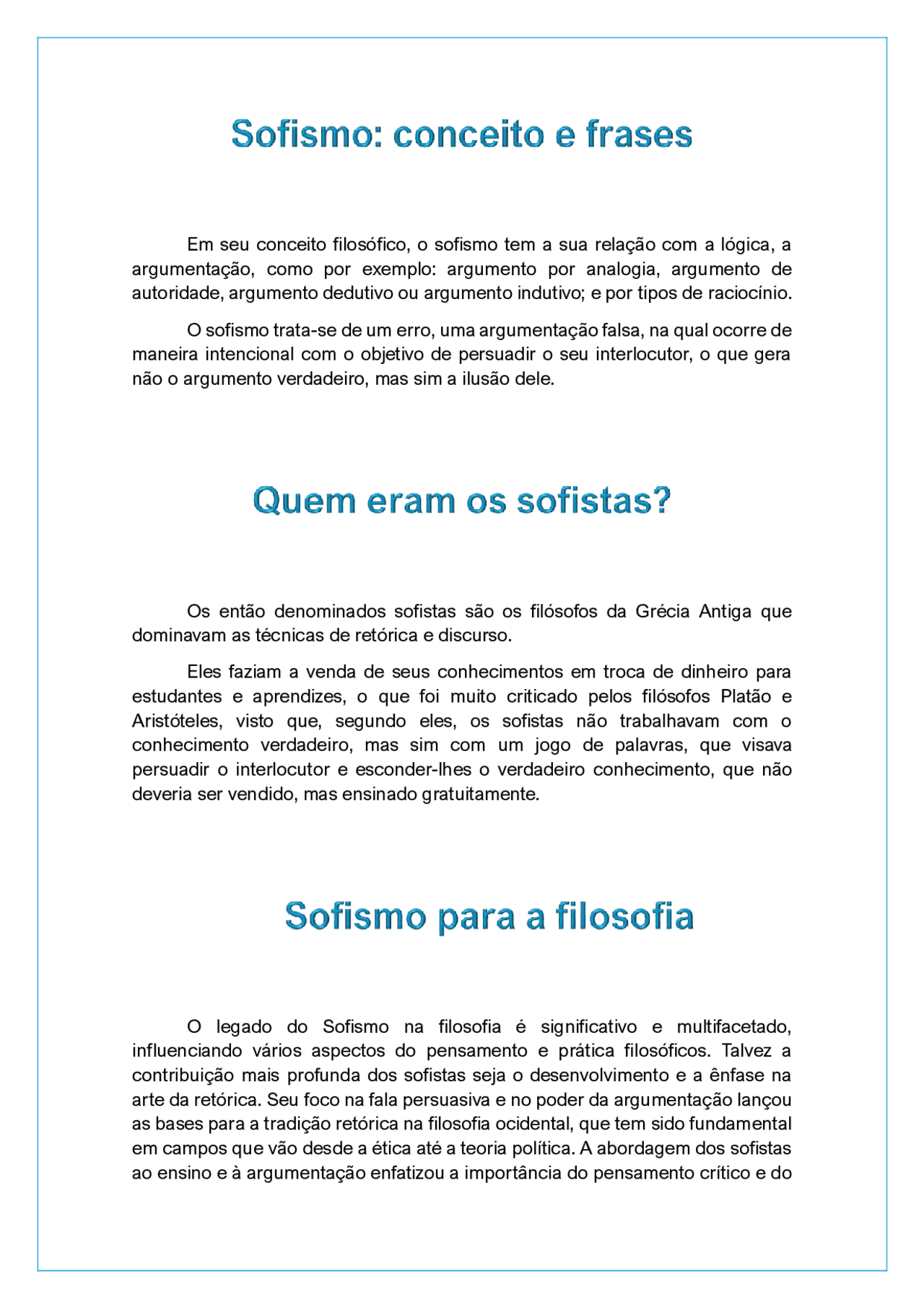Sofisma e seu conceito na filosofia | Resumos Filosofia | Docsity