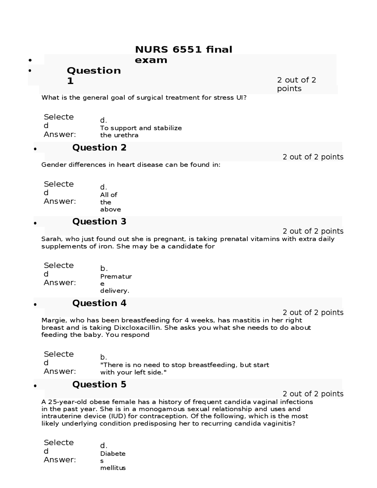NURS 655 QUESTIONS WITH CORRECT ANSWERS | Exercises Nursing | Docsity