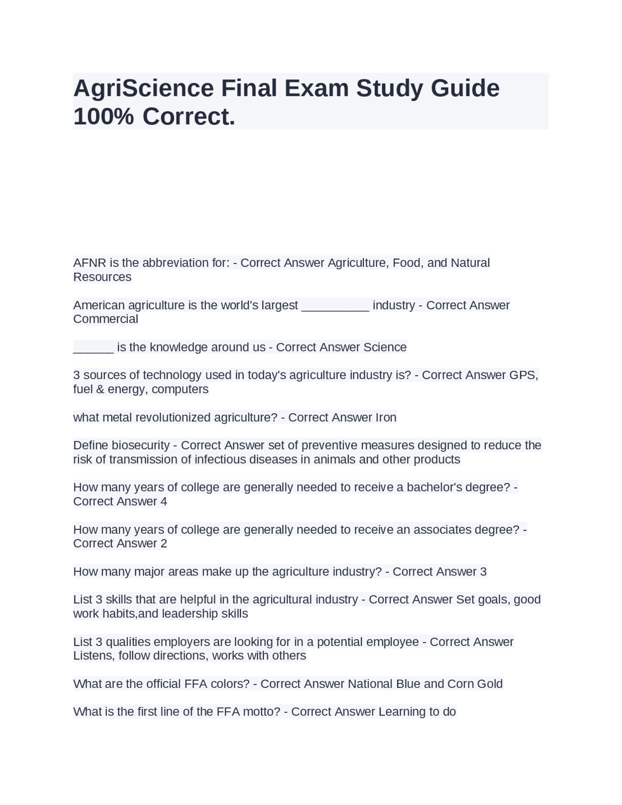 AgriScience Final Exam Study Guide: Agriculture, Food and Natural ...