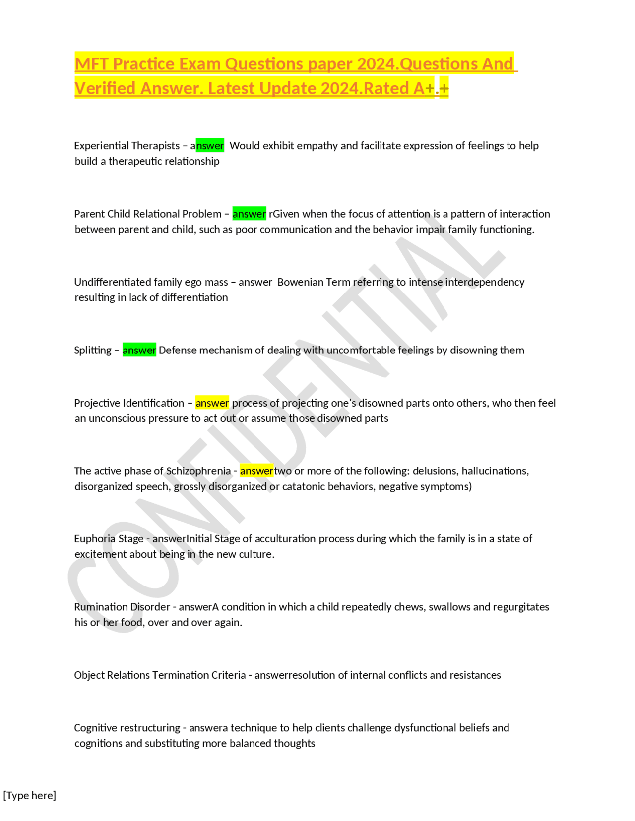 MFT Practice Exam Questions and Answers for 2024: Therapy Concepts and ...