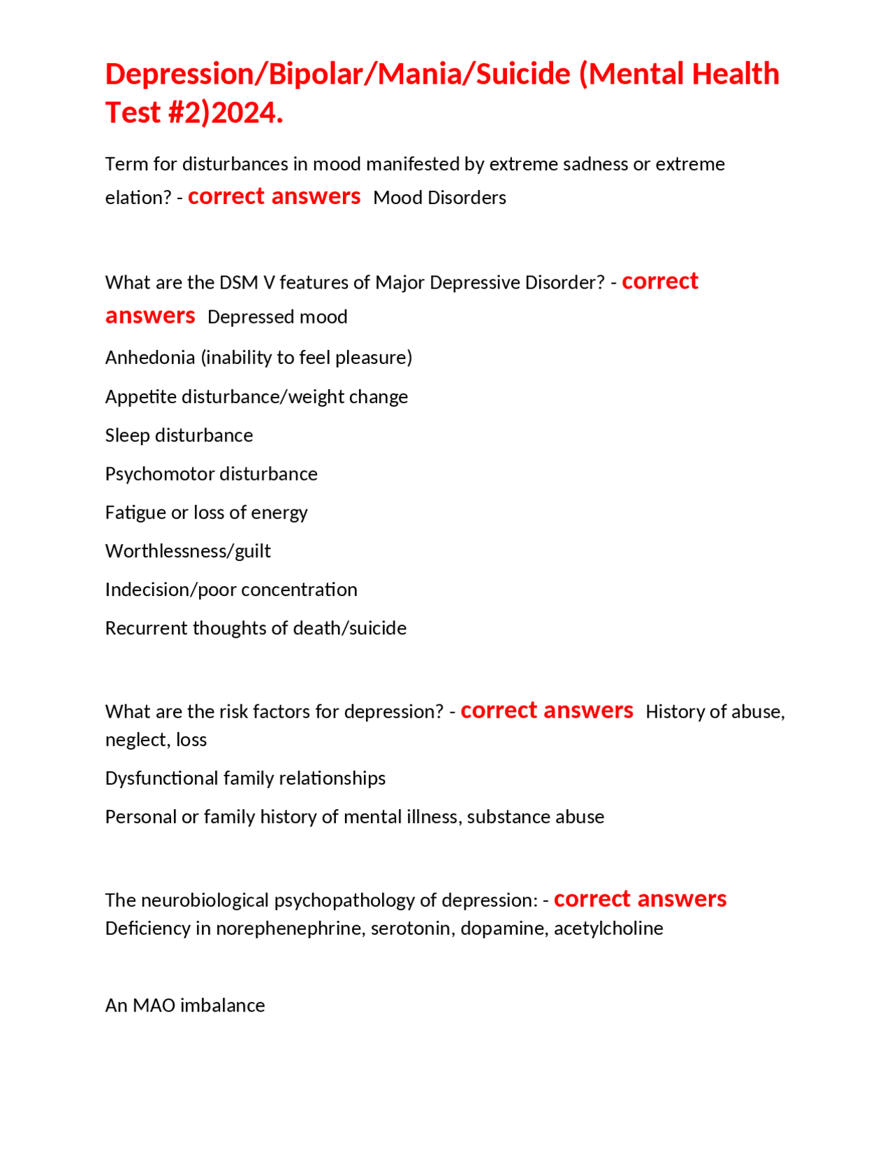 Mental Health Test on Depression, Bipolar Disorder, and Suicide | Exams ...
