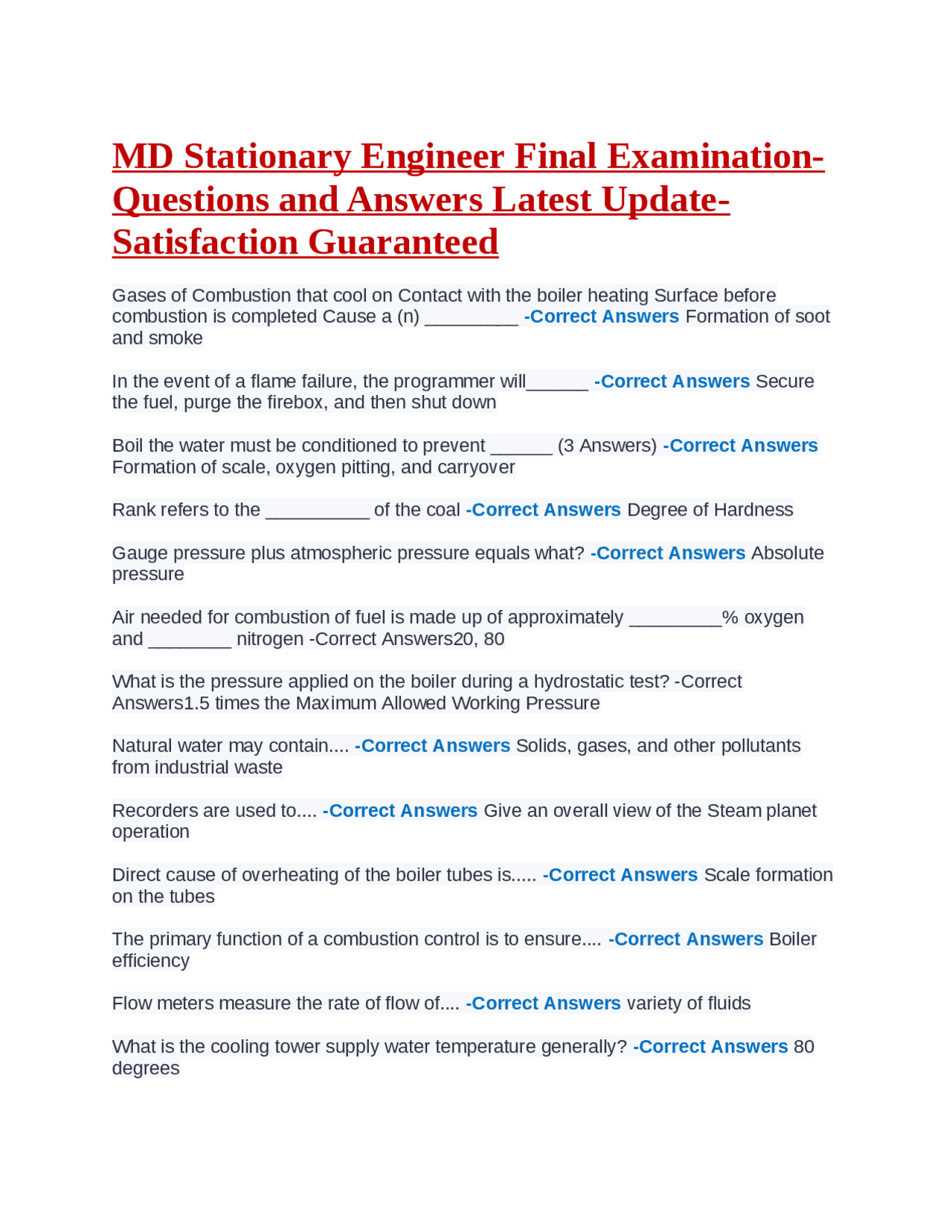 MD Stationary Engineer Final Examination: Questions and Answers | Exams ...