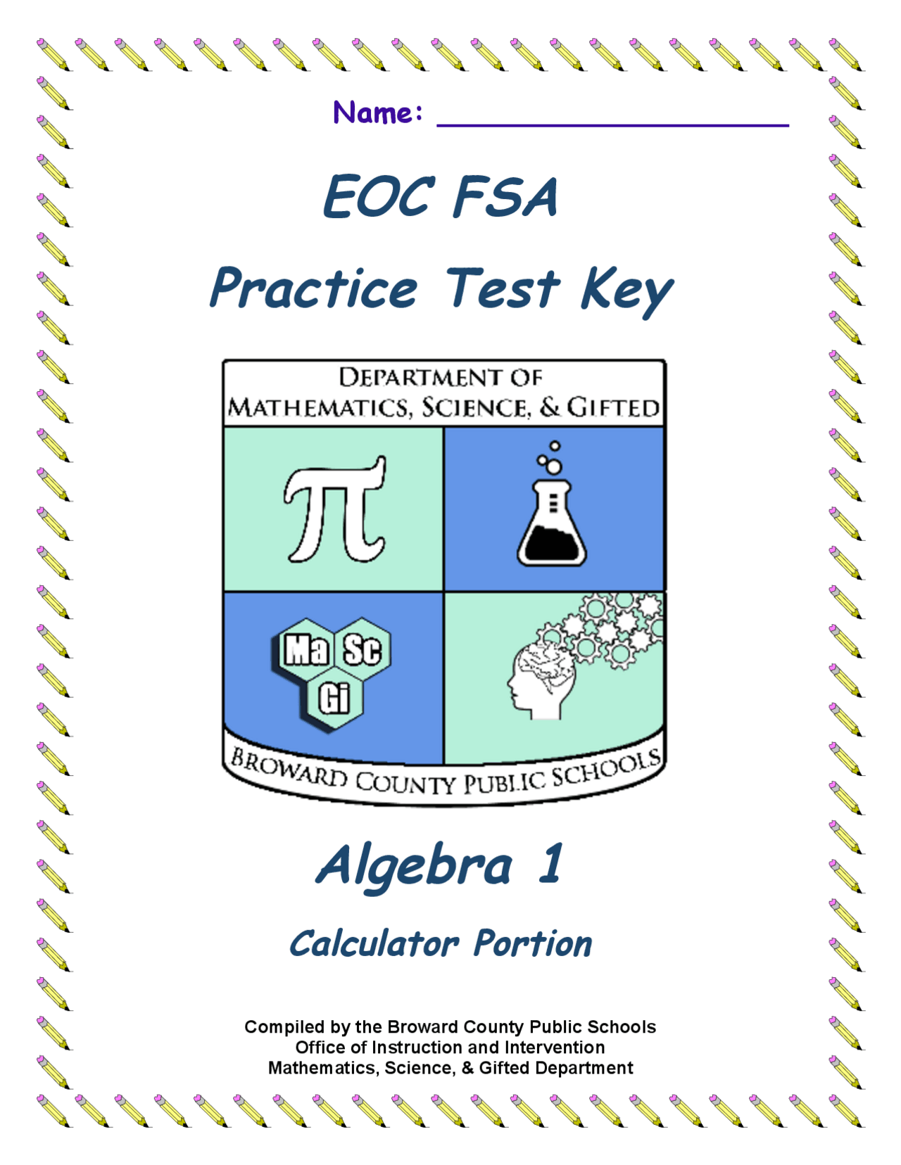 Algebra 1 Calculator Portion EOC FSA Practice Test Key | Exams ...