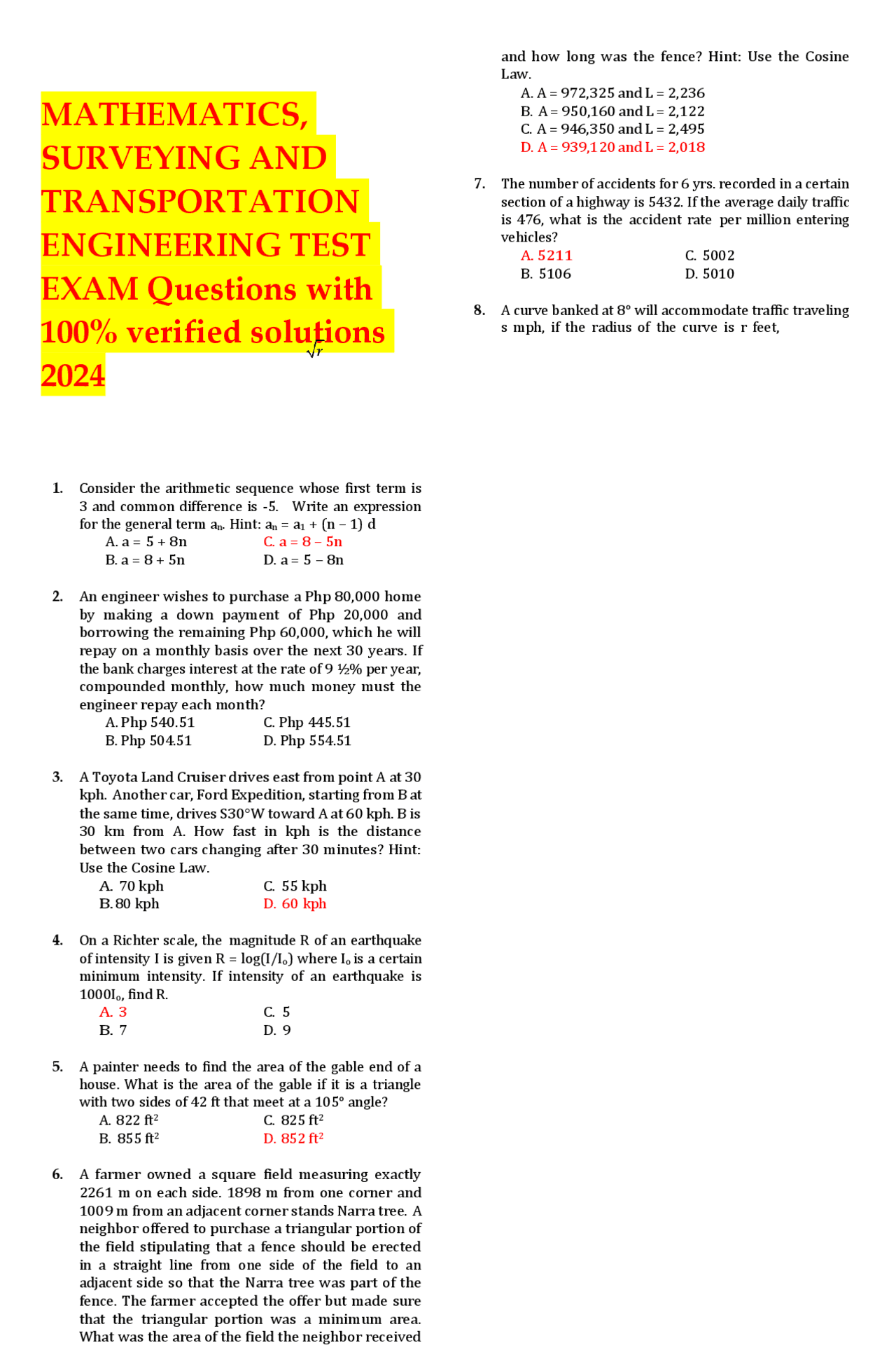 Engineering Problems and Solutions | Exams Statistics | Docsity