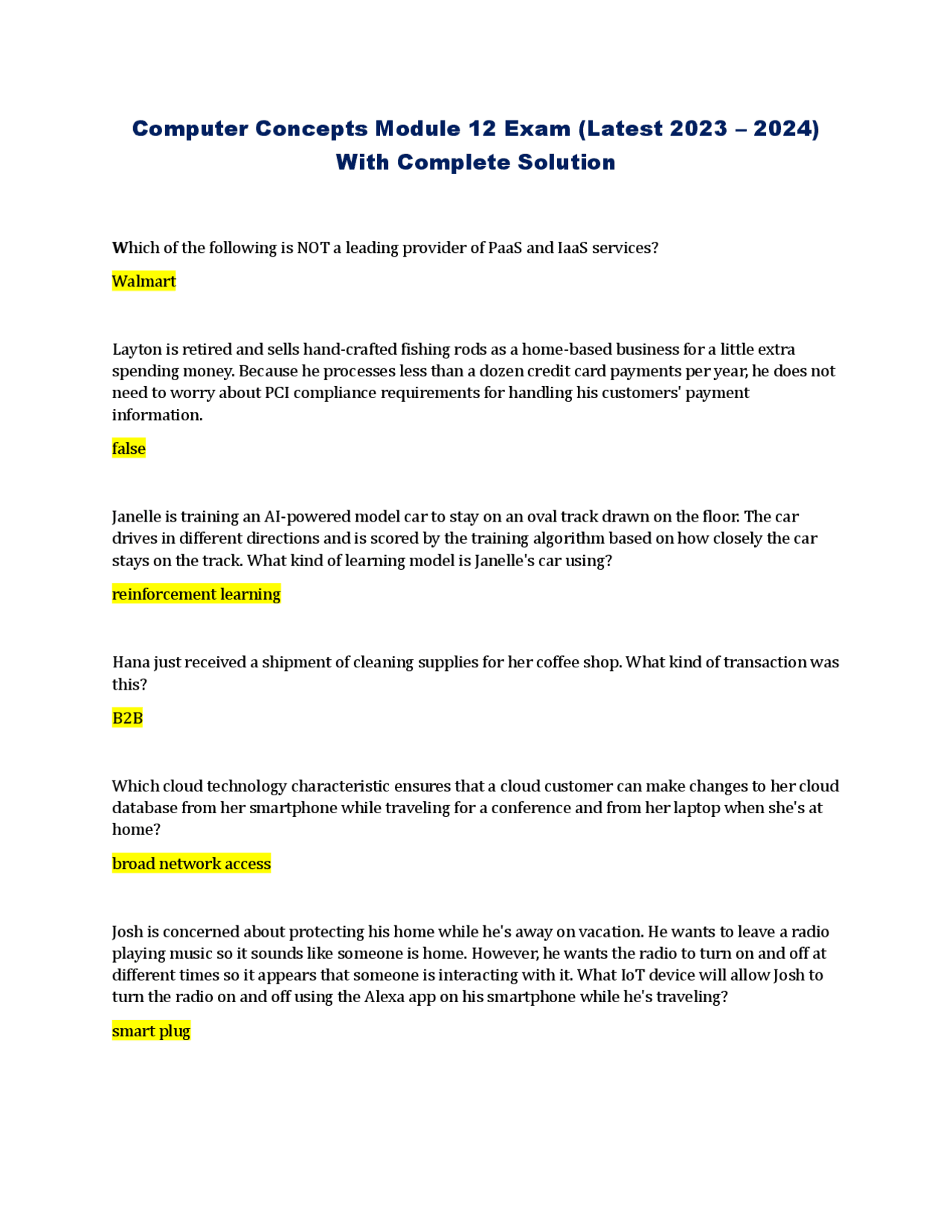 Computer Concepts Module 12 Exam (Latest 2023 – 2024) With Complete ...