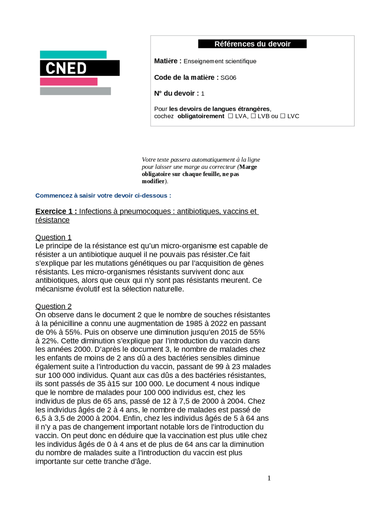 ENSEIGNEMENT SCIENTIFIQUE SVT N°1 cned terminale CNED 2024 | Examens Sciences de la Vie et de la ...