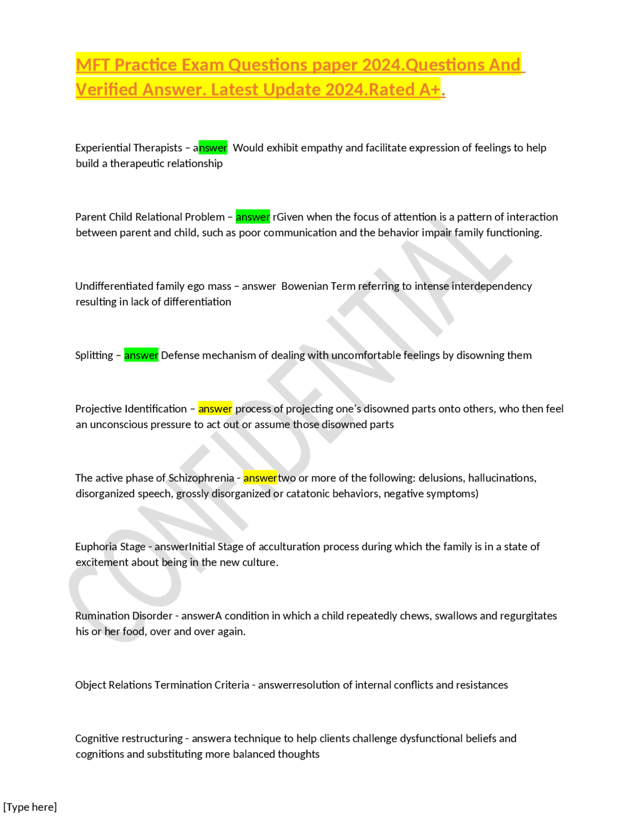 MFT Practice Exam Questions and Answers for 2024: Therapy Techniques ...