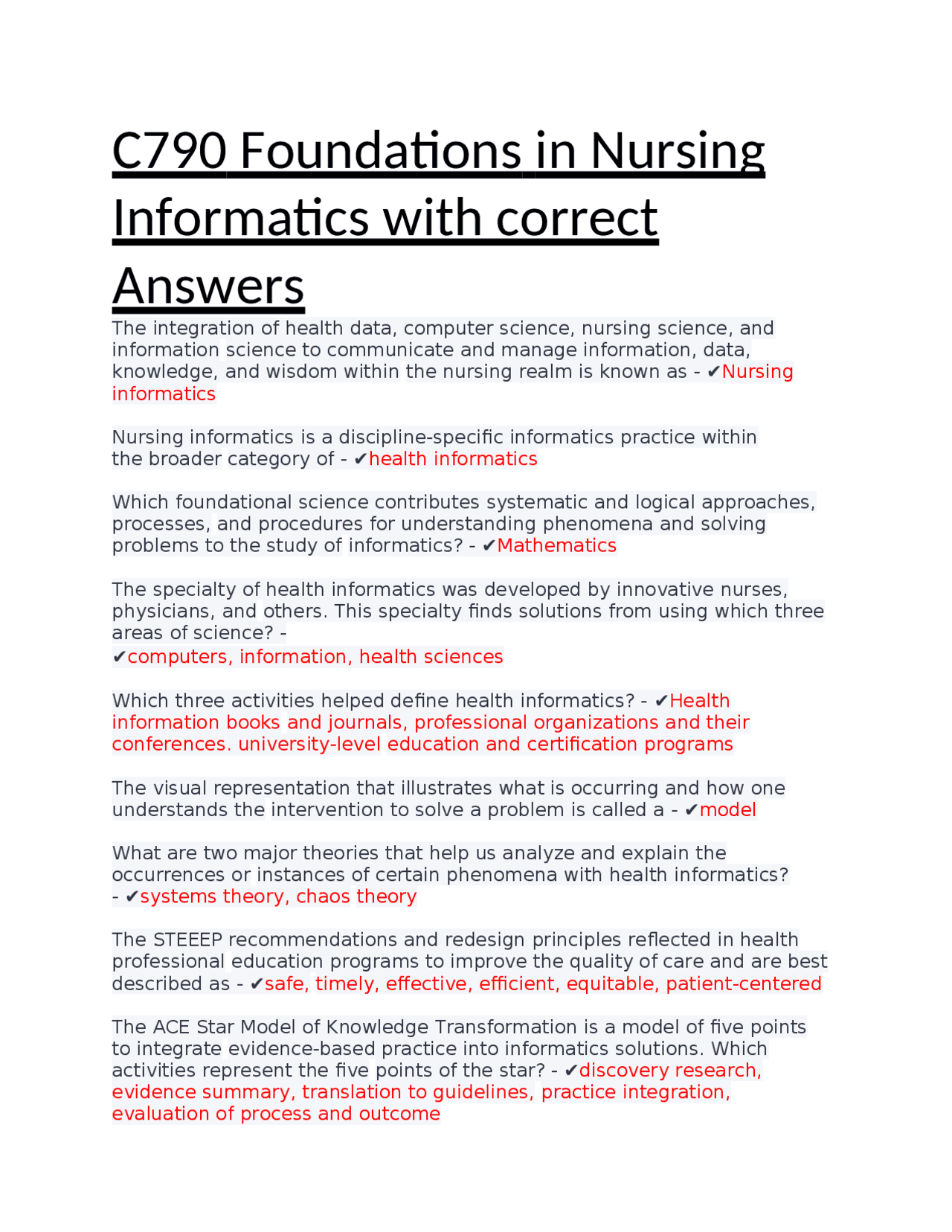 C790 Foundations in Nursing Informatics with correct Answers.docx ...